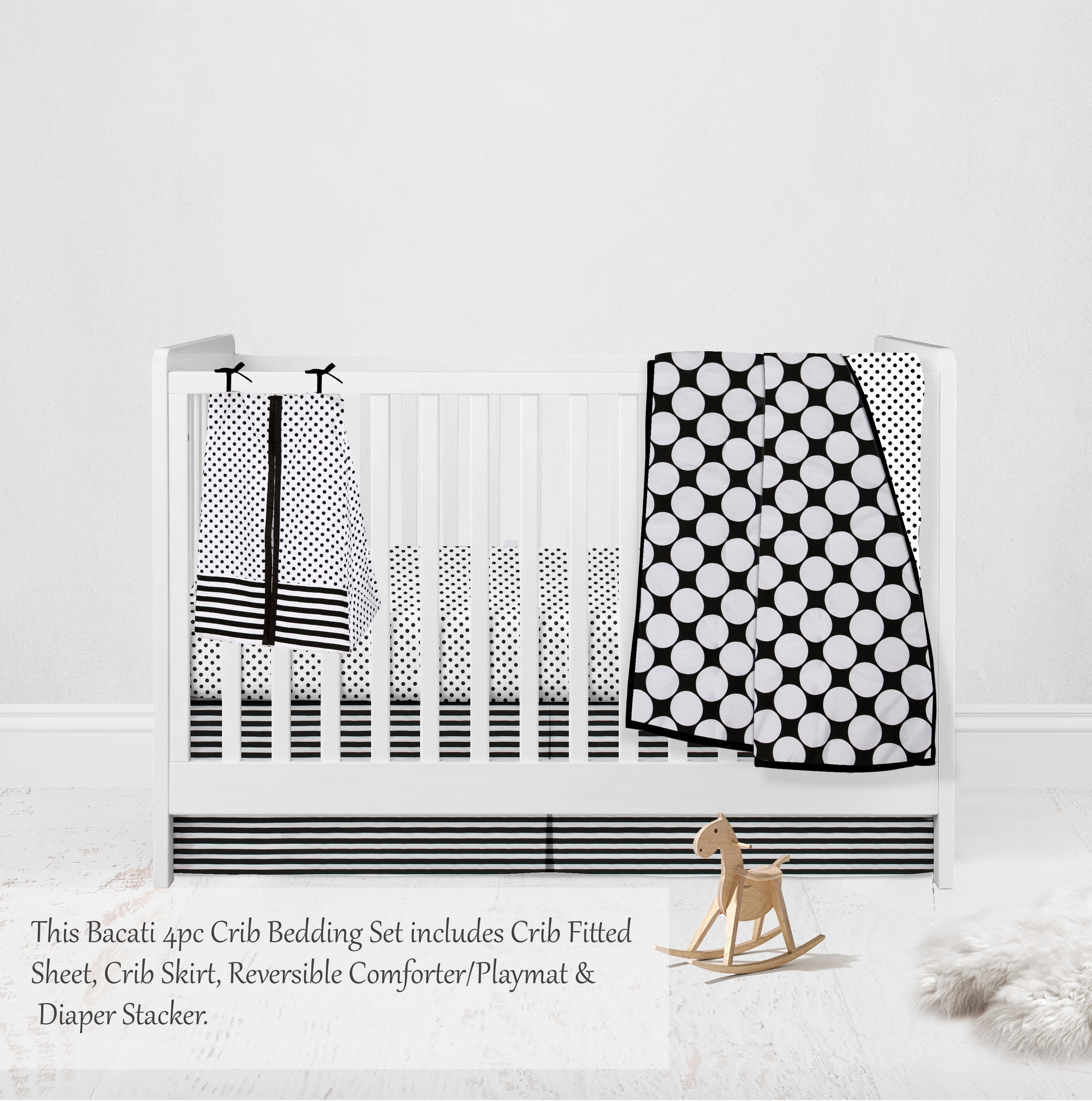 Bacati - Dots Pin Stripes 4-Piece Crib Bedding Set with Diaper Stacker ...