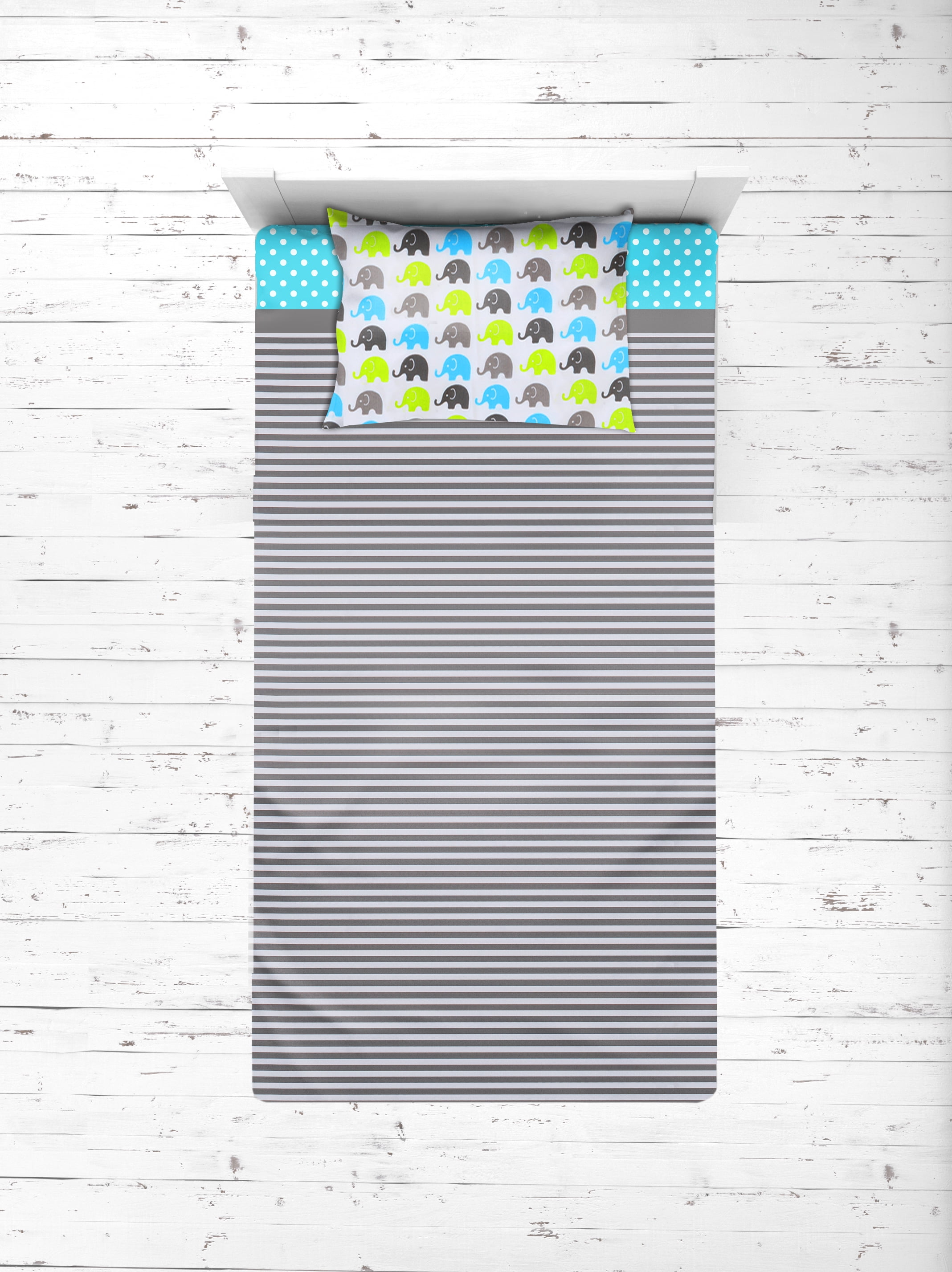 Bacati Elephants Aqua Lime Grey Toddler Sheet Set 3 ct Package ...