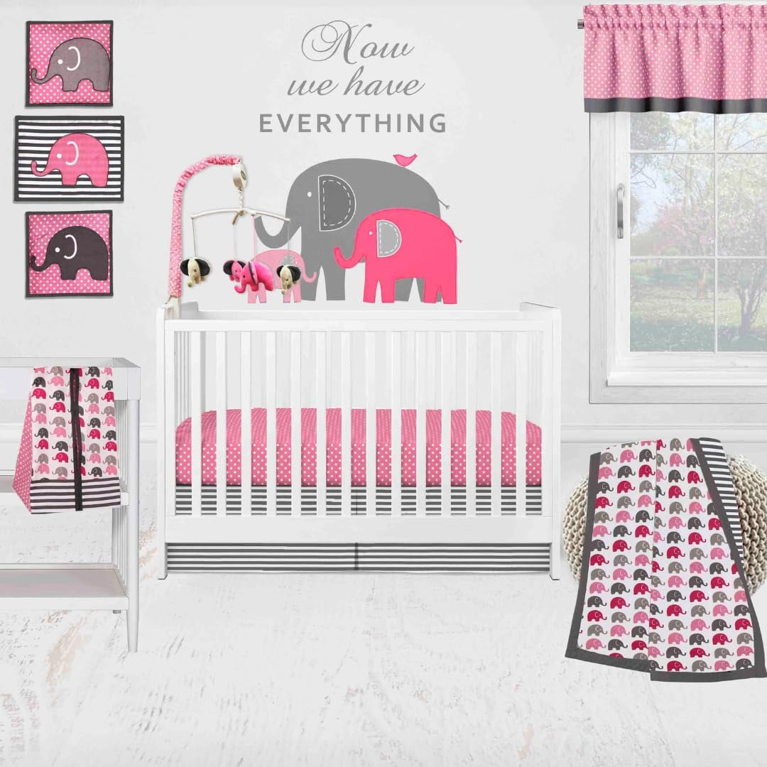 Bacati - Elephants Pink/Grey Girls Mini Portable Crib Bedding Set - Walmart.com