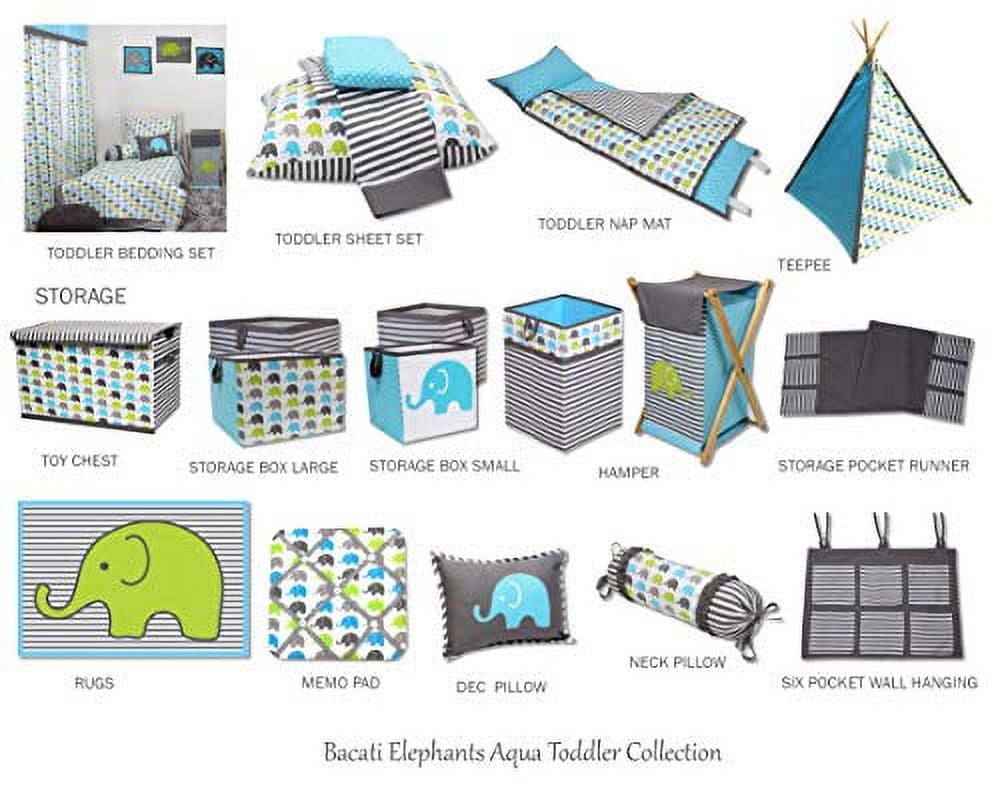 Bacati Elephants Portable 3-Piece Crib Bedding Set, Aqua/Lime/Grey ...