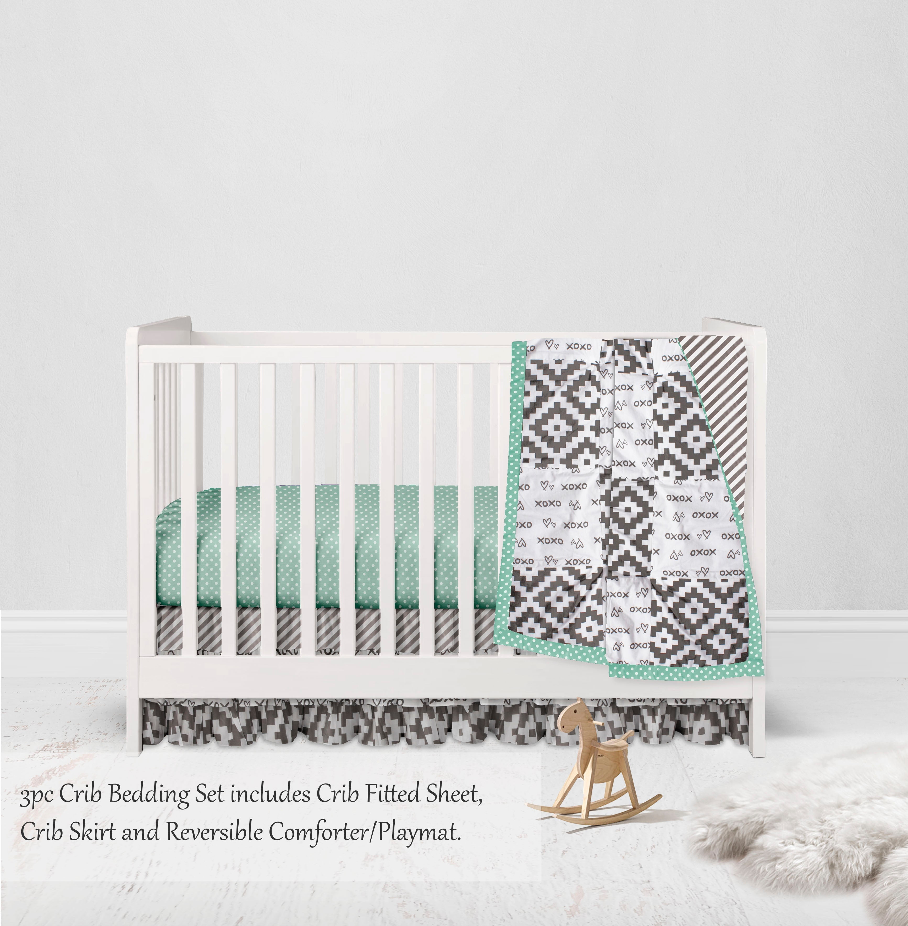 Bacati - Love Aztec 3-Piece Crib Bedding Set - Grey/Mint Unisex ...