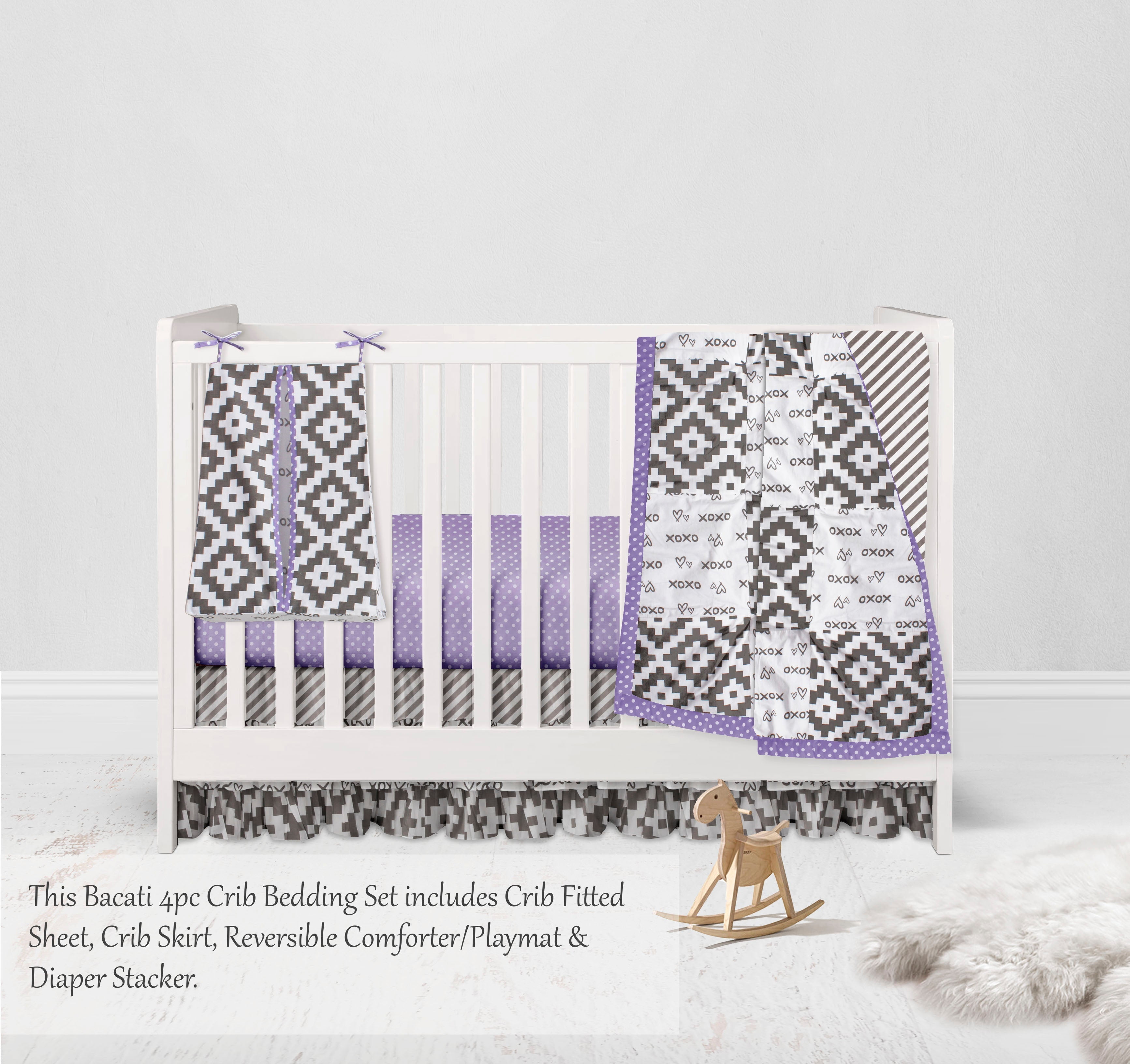Bacati - Love Aztec 4-Piece Crib Bedding Set with Diaper Stacker - Grey ...