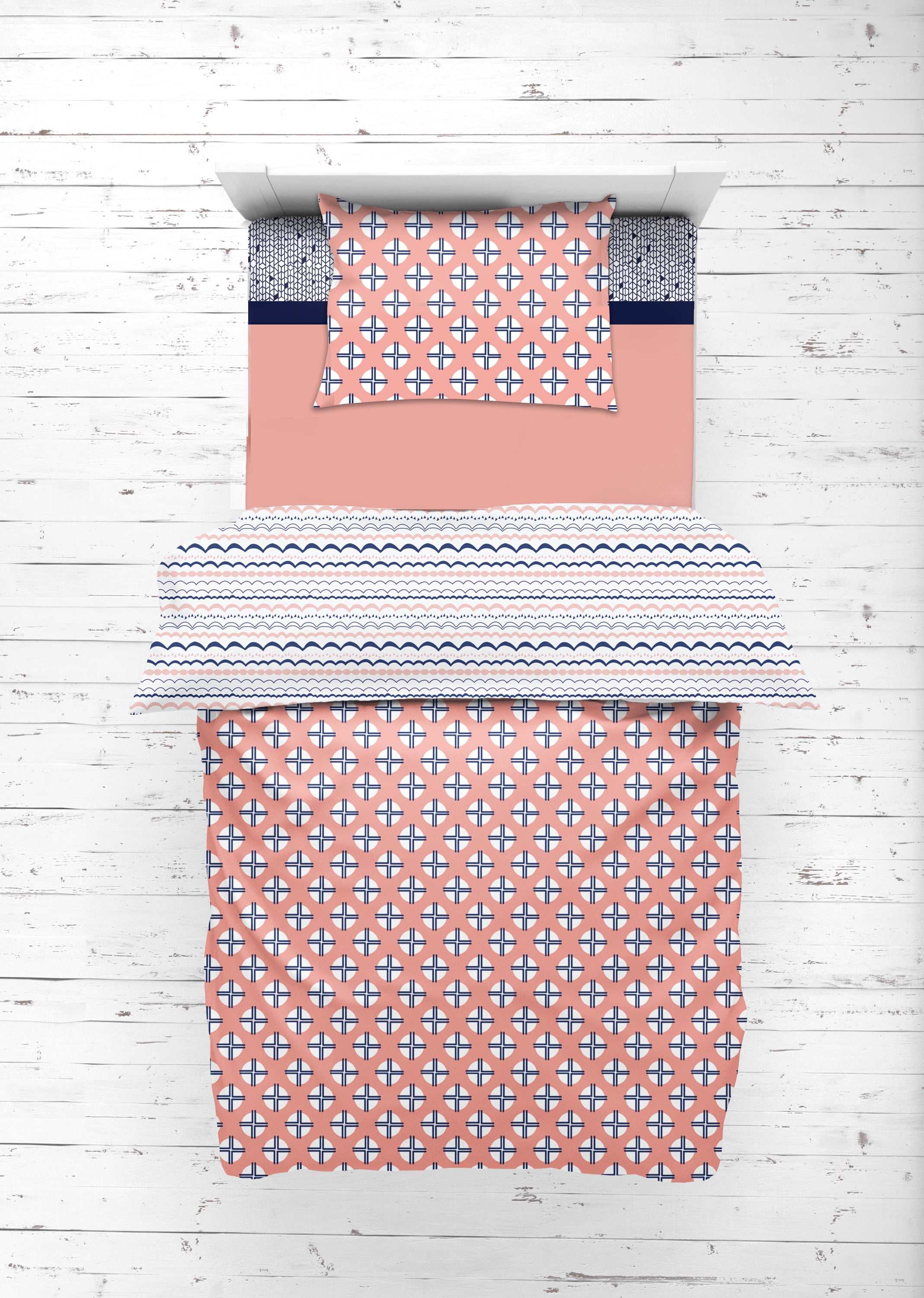 Bacati - Olivia Tribal Coral/Navy 4-Piece Toddler Bedding Set 100% ...