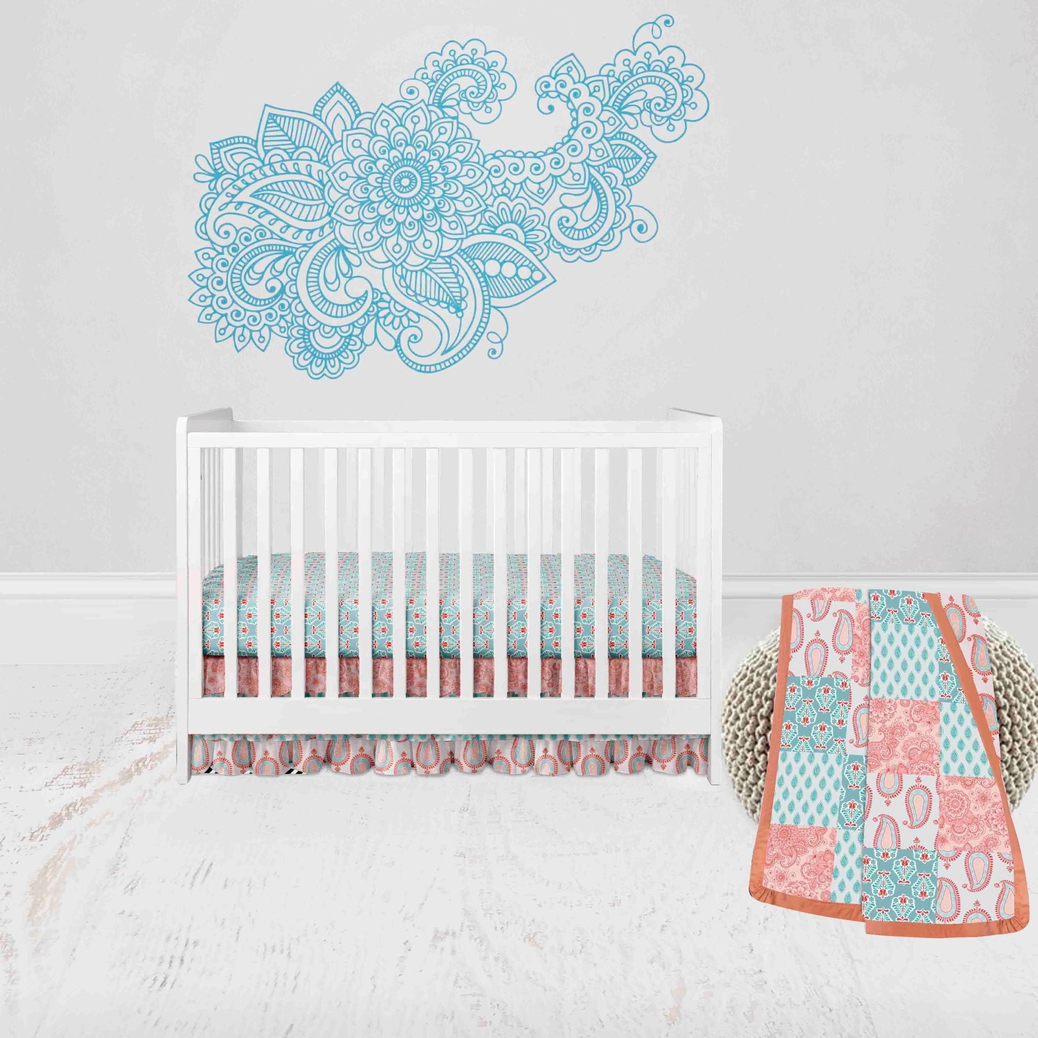 Bacati - Paisley Sophia 3-Piece Crib Bedding Set - Coral/Aqua Girls ...