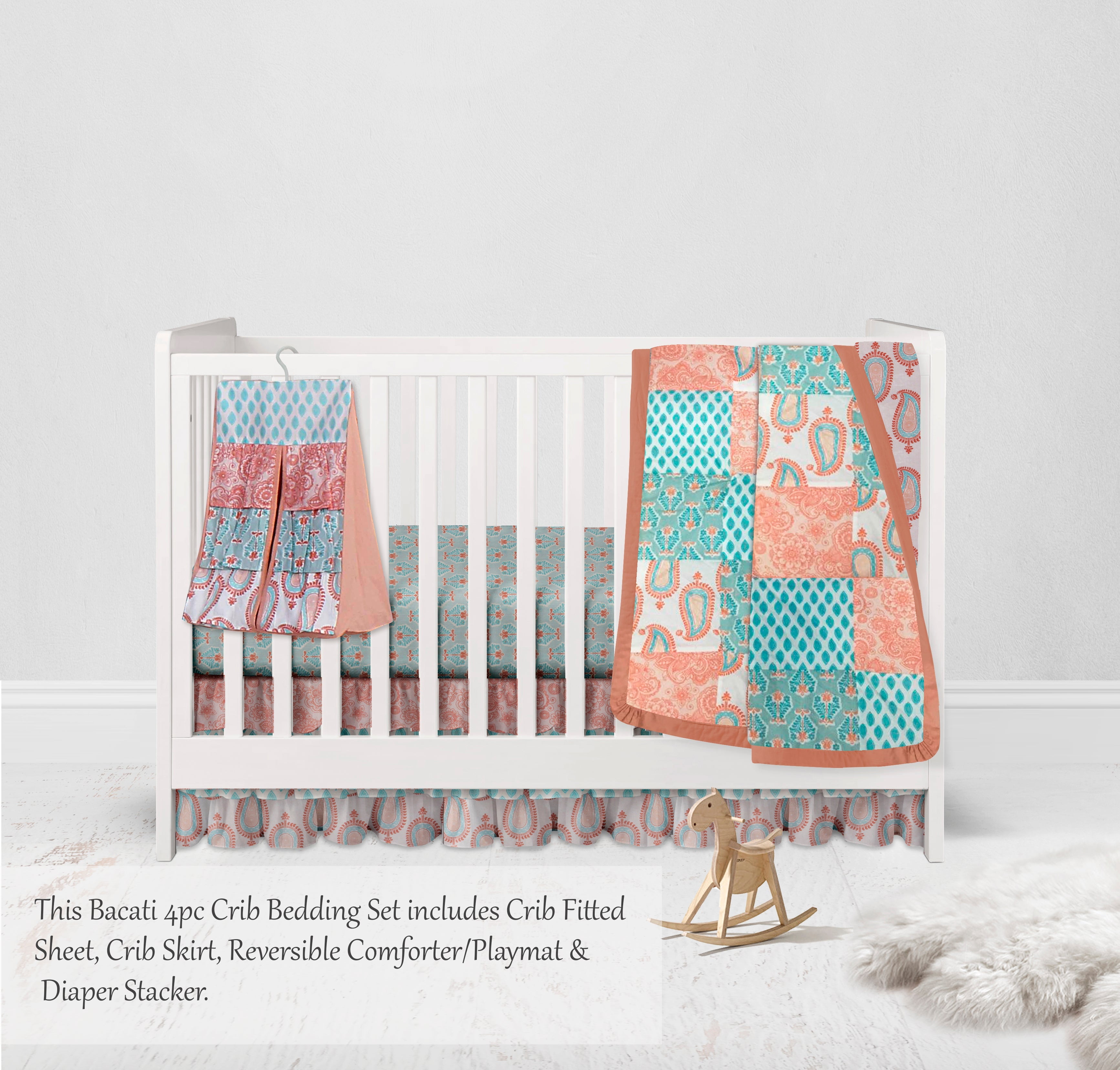 Bacati - Paisley Sophia 4-Piece Crib Bedding Set with Diaper Stacker ...
