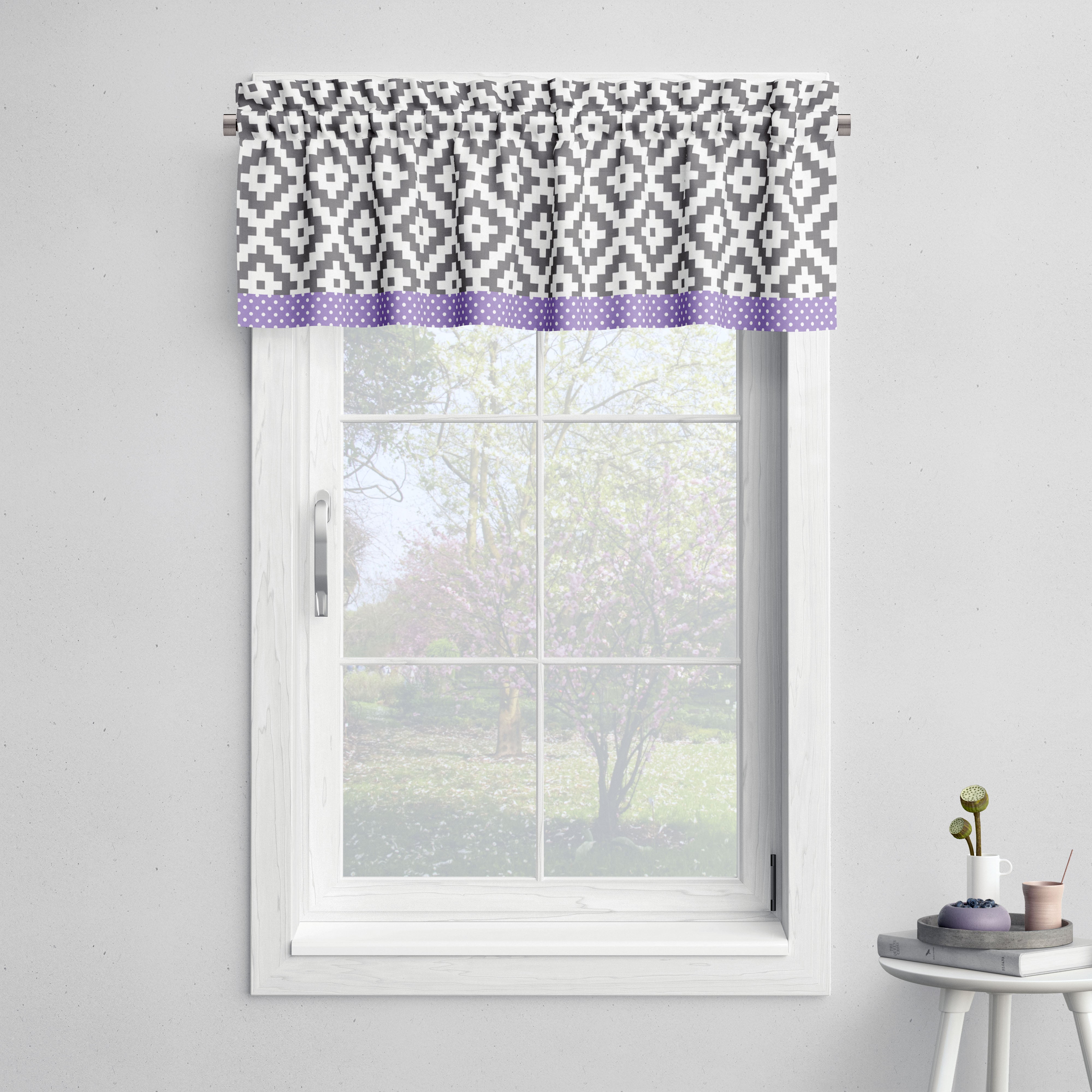 Bacati - Rod Pocket Window Valance Aztec Love Grey Purple - Walmart.com