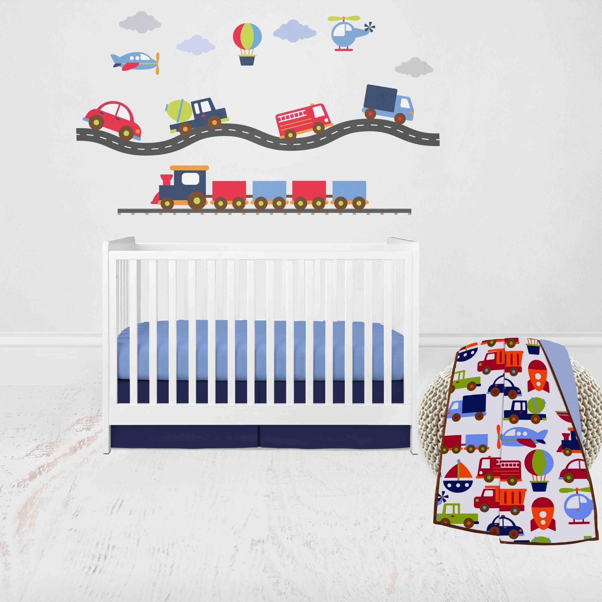 Bacati - Transportation 3-Piece Crib Bedding Set - Blue/Navy/Green/Red ...