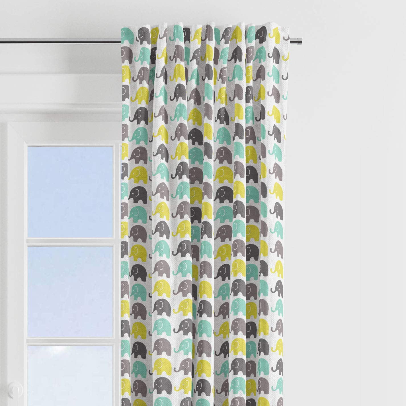 Bacati Unisex Mini Elephants Single Window Curtain Panel Non-Light ...
