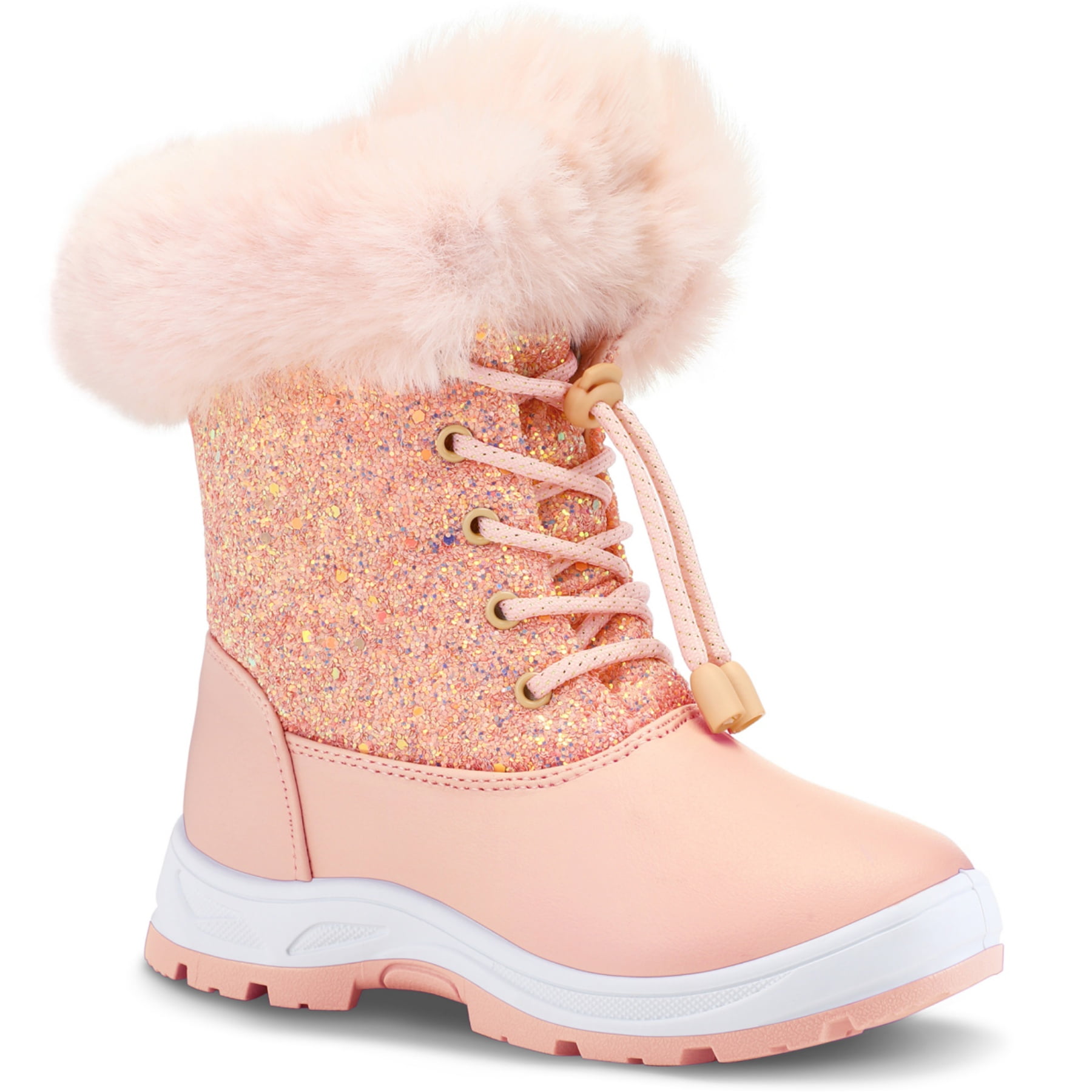 Bacca Girls Anti-Slip Snow Boots Pink Glitter Warm Faux Fur-Lined ...
