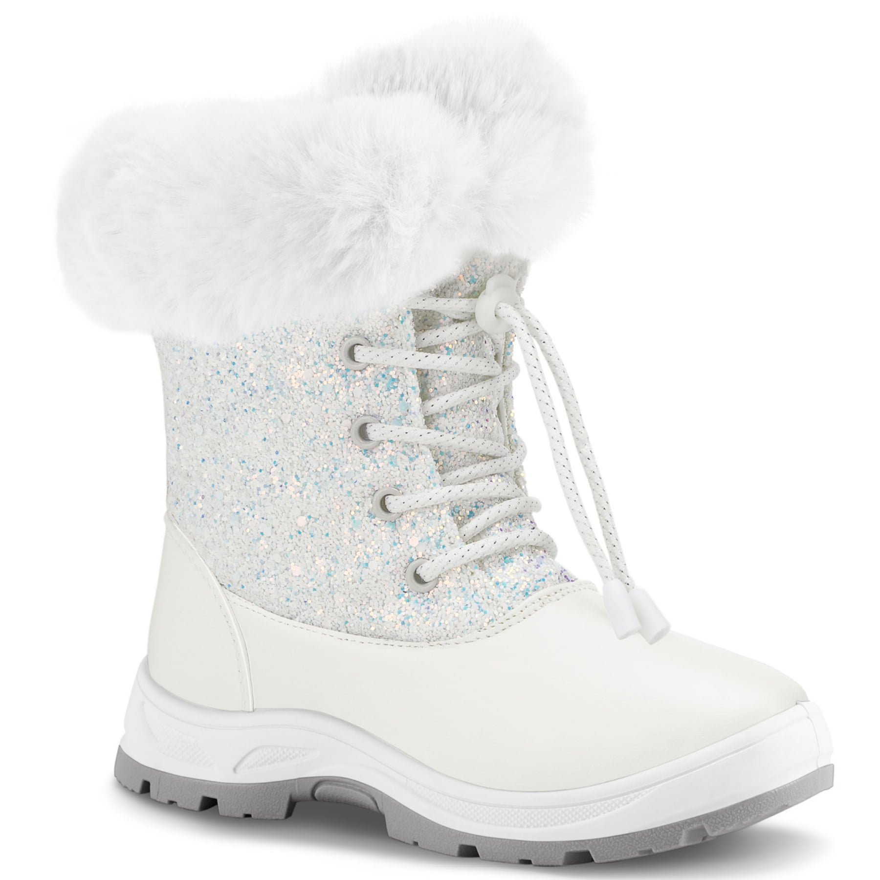 Bacca Girls Anti-Slip Snow Boots White Glitter Warm Faux Fur-Lined ...