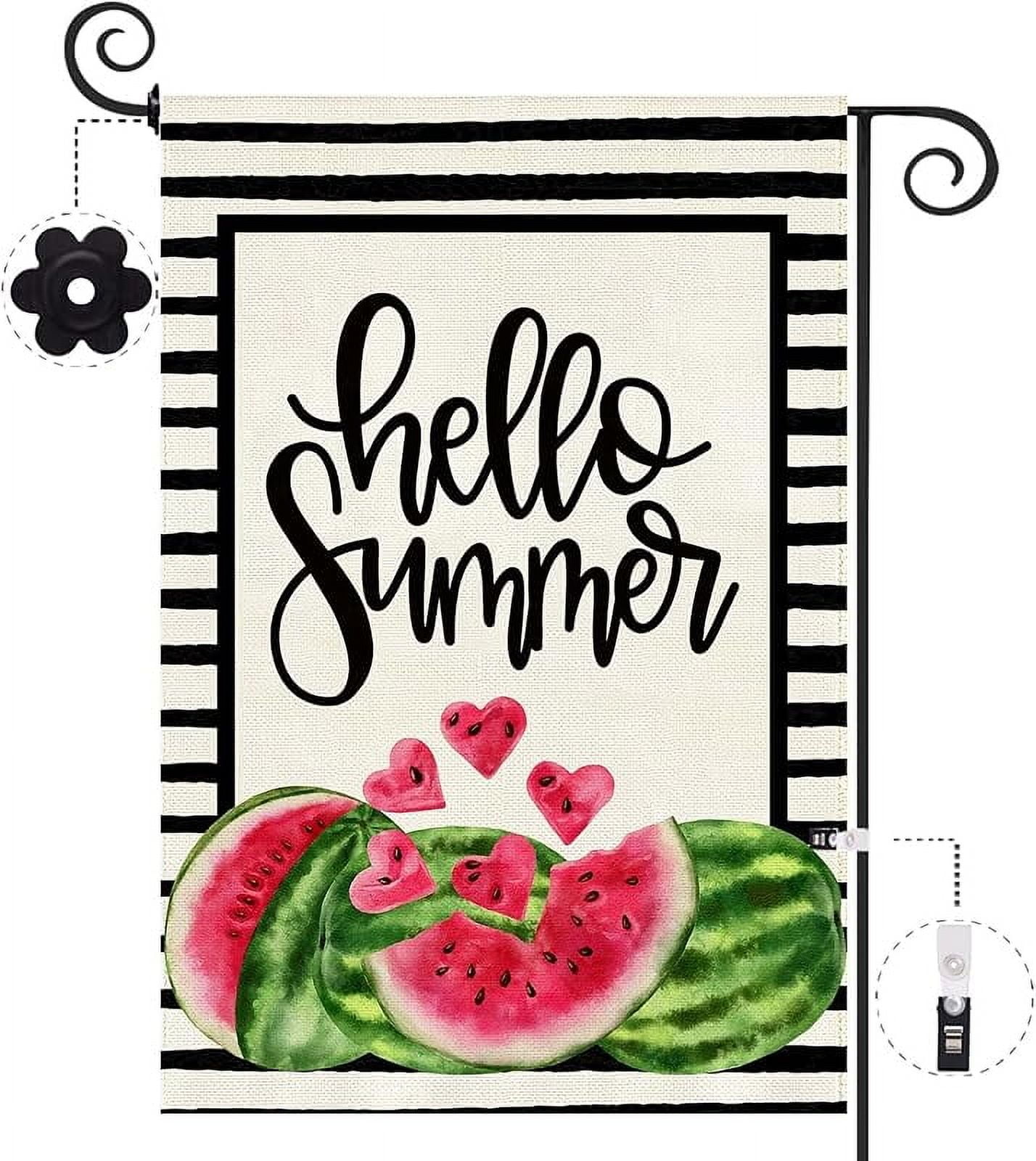 Baccessor Hello Summer Watermelon House Flag Double Sided Black Stripes ...