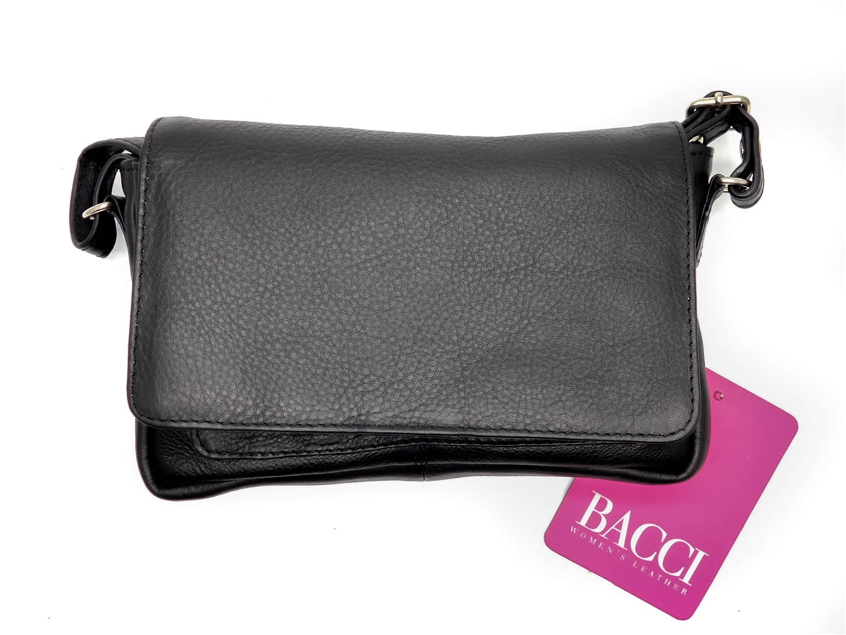 Bacci Genuine Leather Small Flap Over Sling Shoulder Bag Style, Black ...