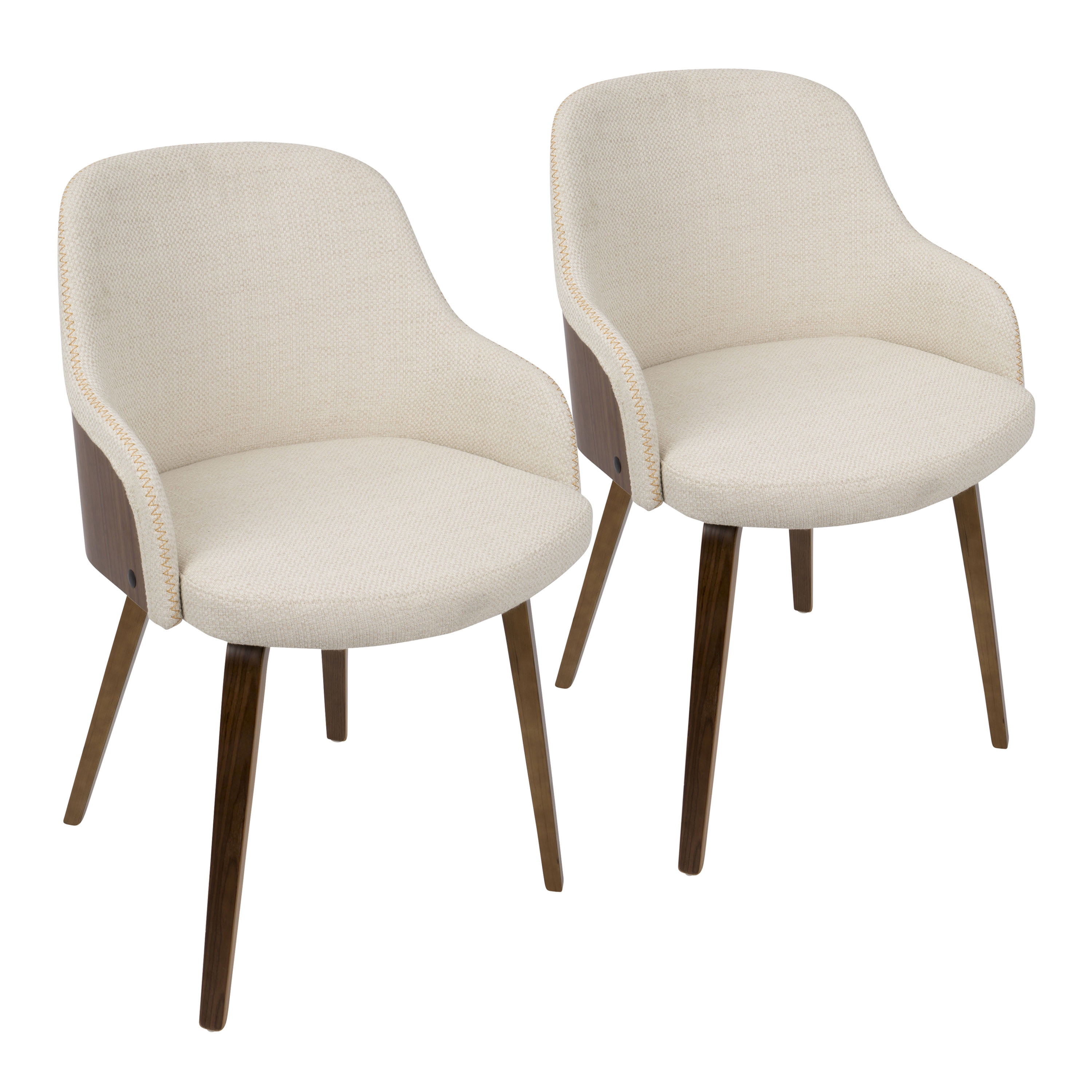 Bacci Mid-Century Modern Dining Chairs (Set of 2) - Walnut Wood & Cream ...
