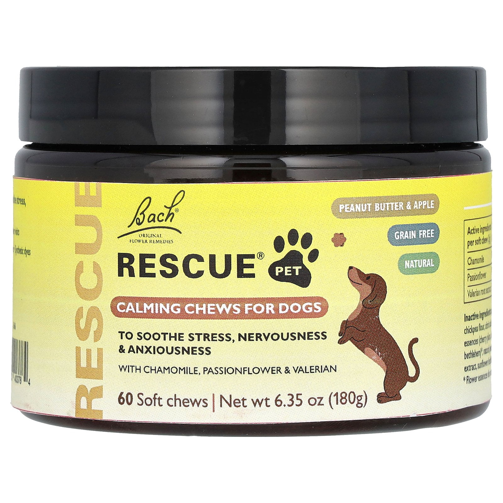 Bach Rescue Pet, Calming Chews, For Dogs, Peanut Butter & Apple, 60 ...