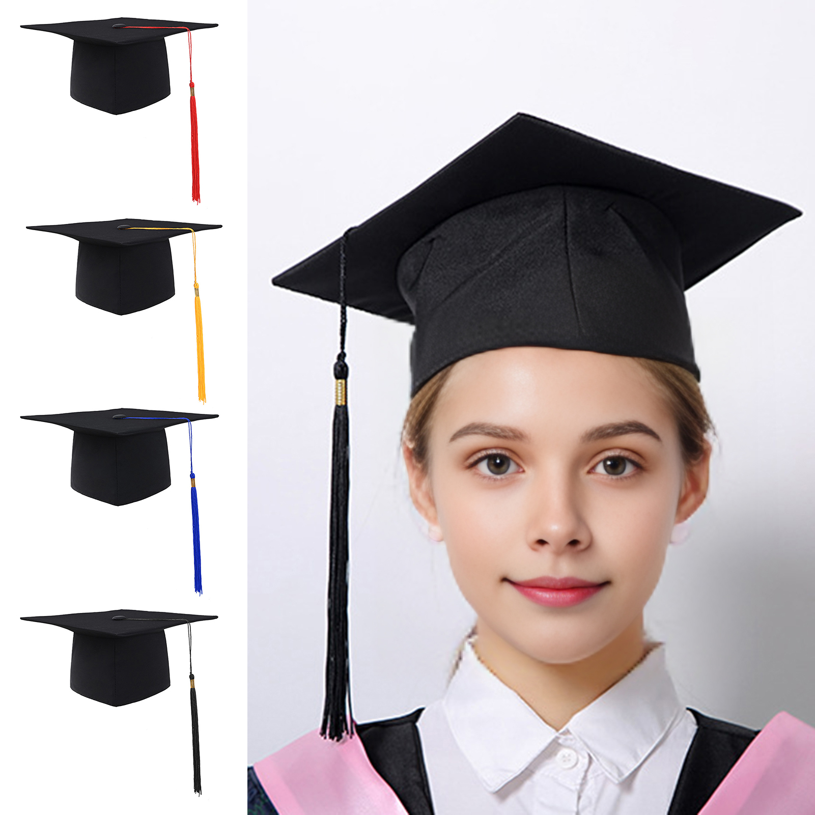 Bachelor Cap with Tassels Flat Top Wide Brim Graduation Hat Men Women ...