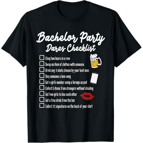 Bachelor Party Dares Checklist Groom Bride Stag Night Party T-Shirt ...