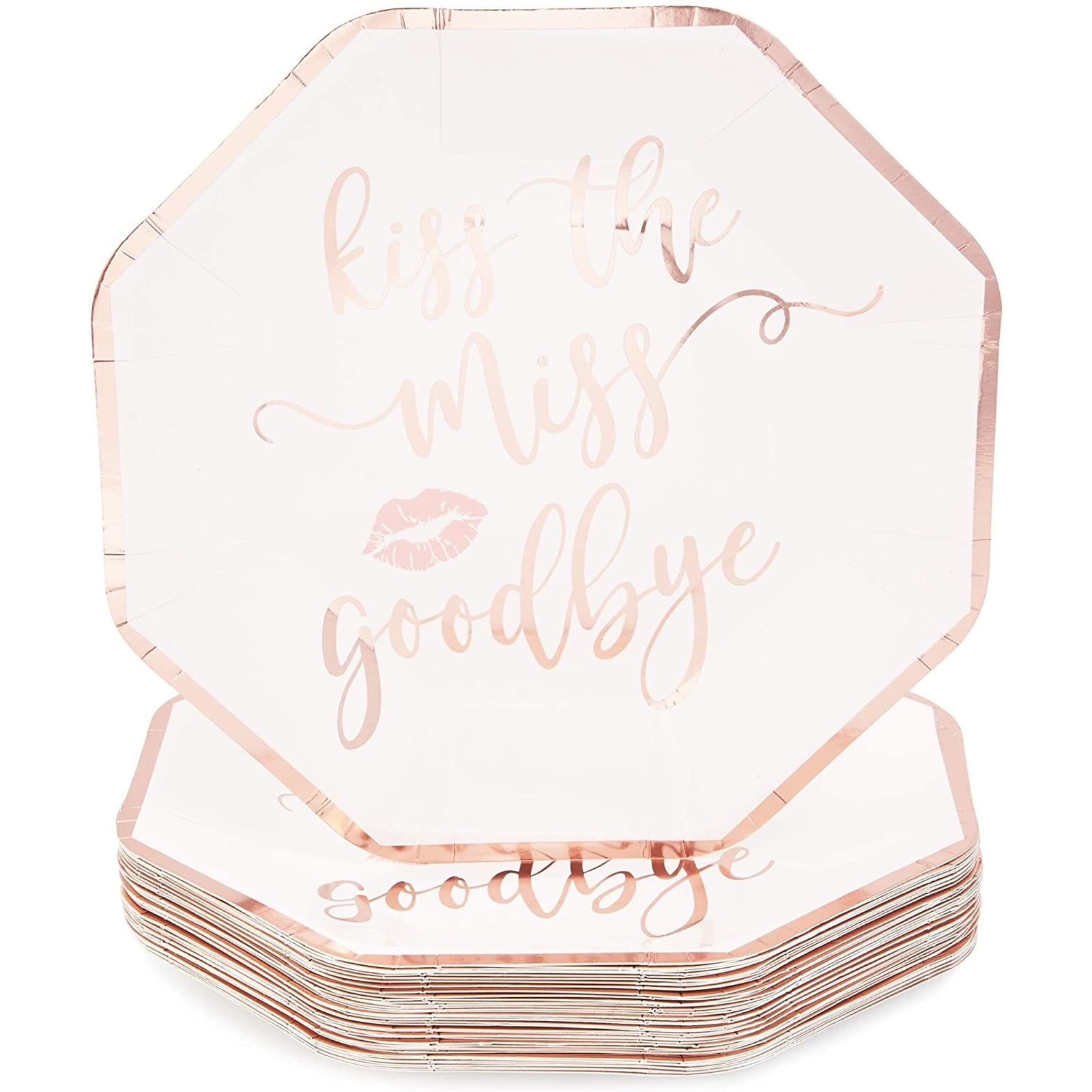 Bachelorette Party Plates - Kiss the Miss Goodbye, Rose Gold, 48 Count ...