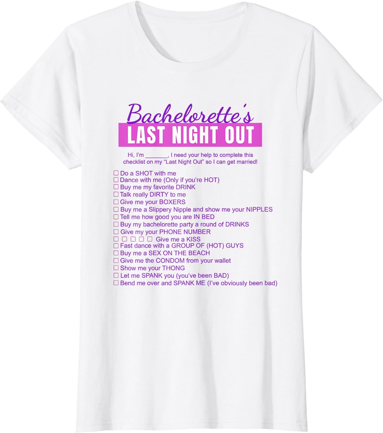 Bachelorette Scavenger Hunt Checklist T-Shirt - Walmart.com