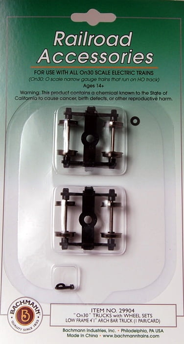 Bachmann On30 Scale Train Low-Frame 4' 1" Arch Bar Trucks 29904 ...