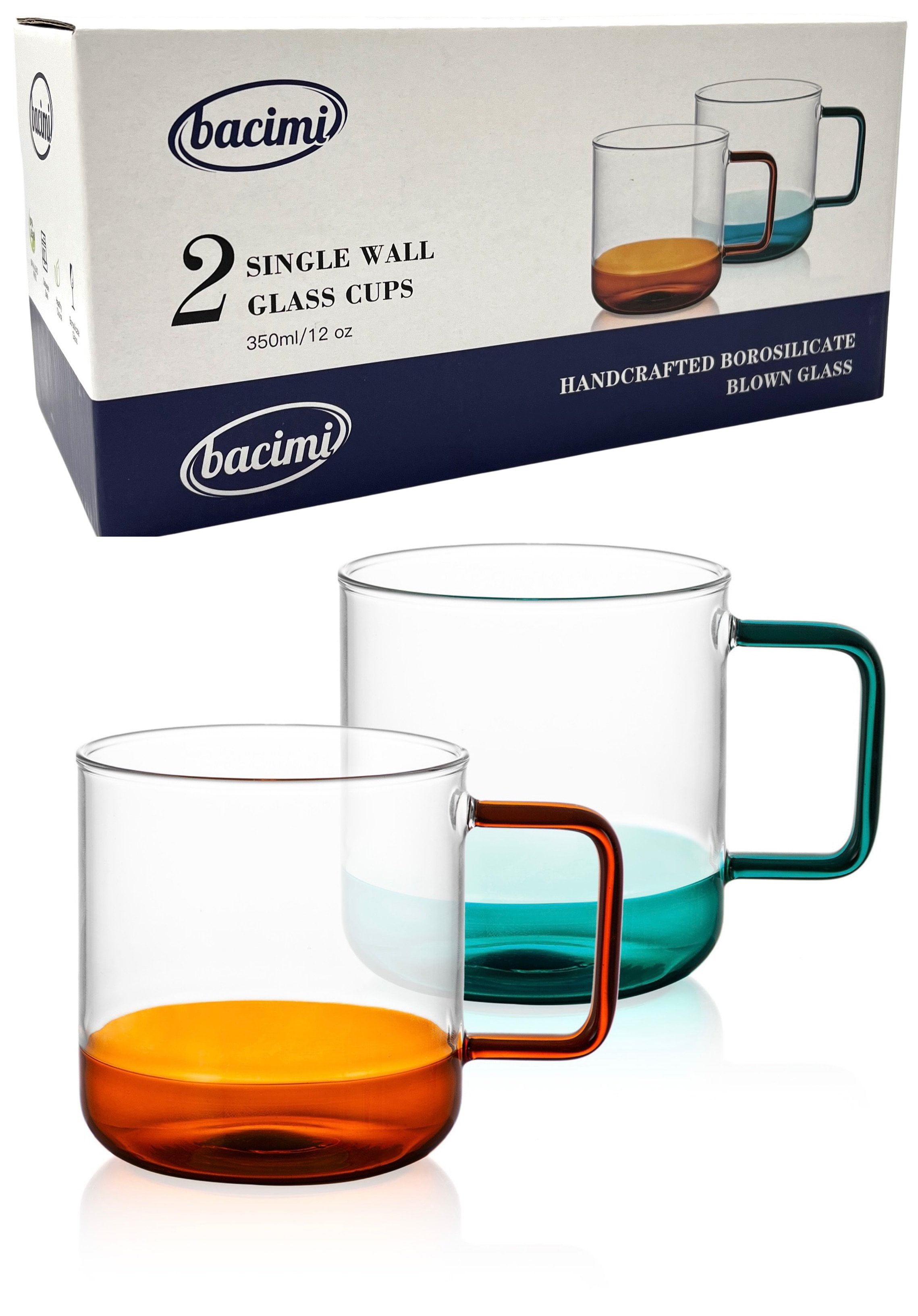Bacimi Clear Cups with Colorful Handles - Set of 2 / 12oz ...