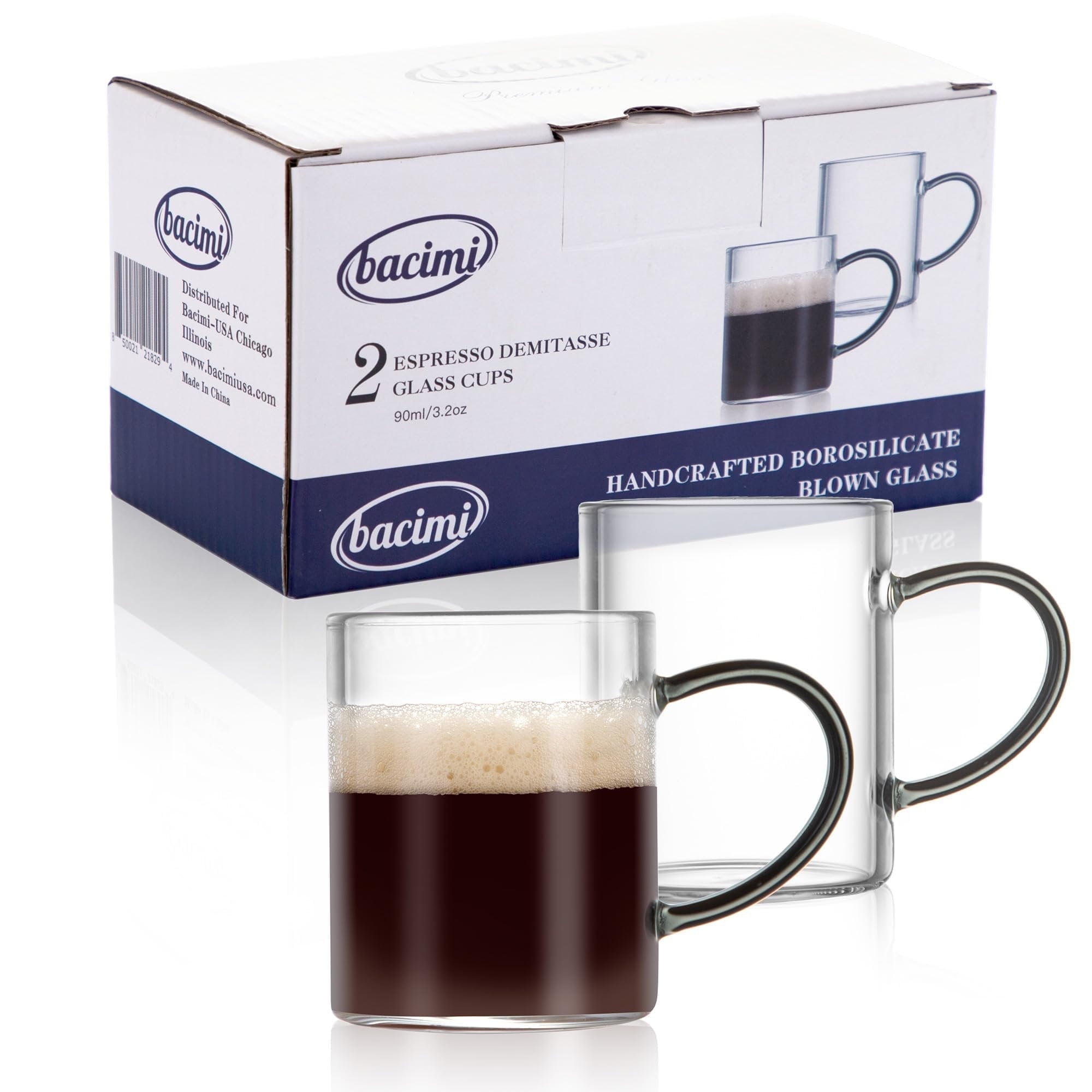 Bacimi Clear Mini Espresso Cups - Set of 2, 3oz / 90 ML, Borosilicate ...