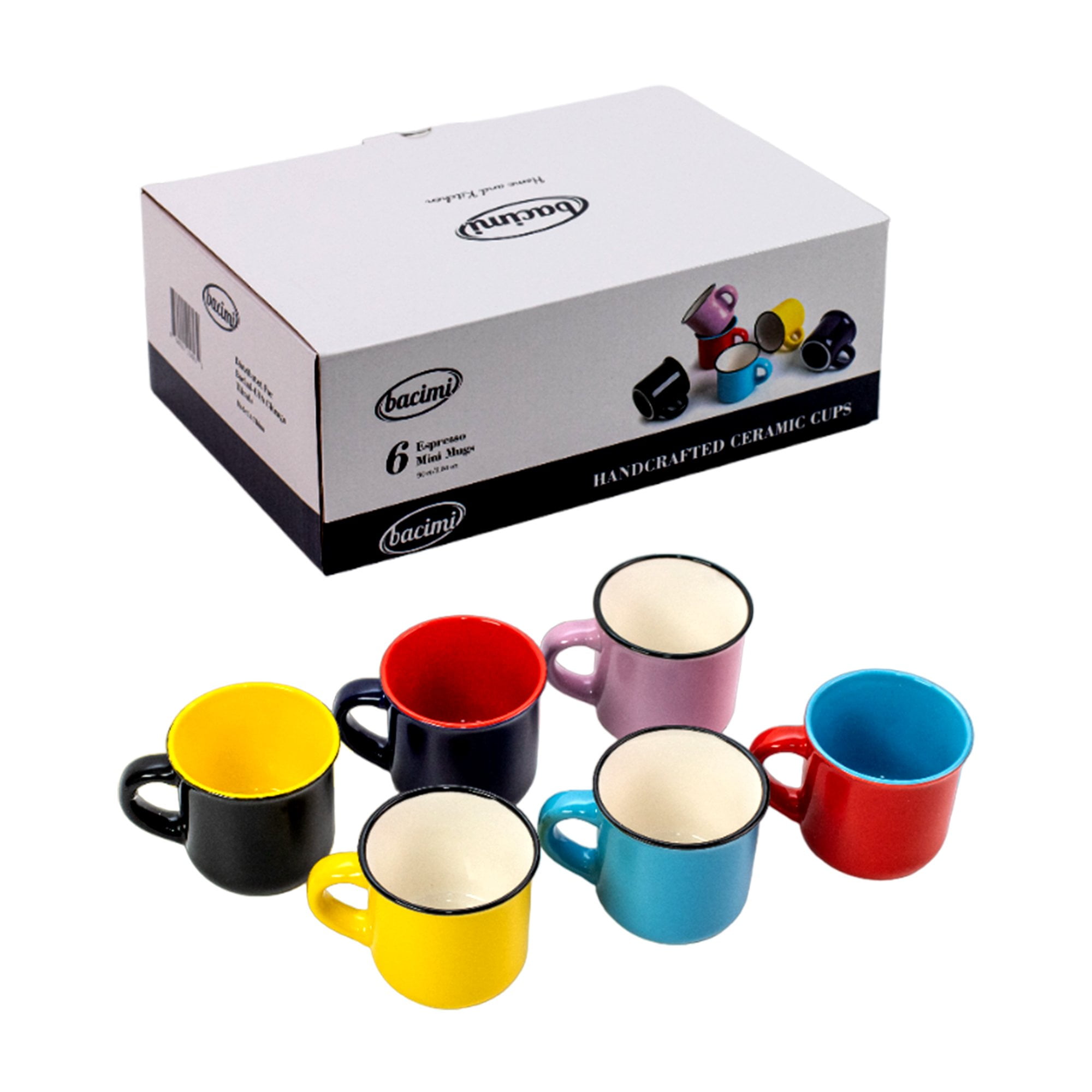 Bacimi Mini Ceramic Espresso Cups Set of 6 3oz Small Drinking Mugs with ...