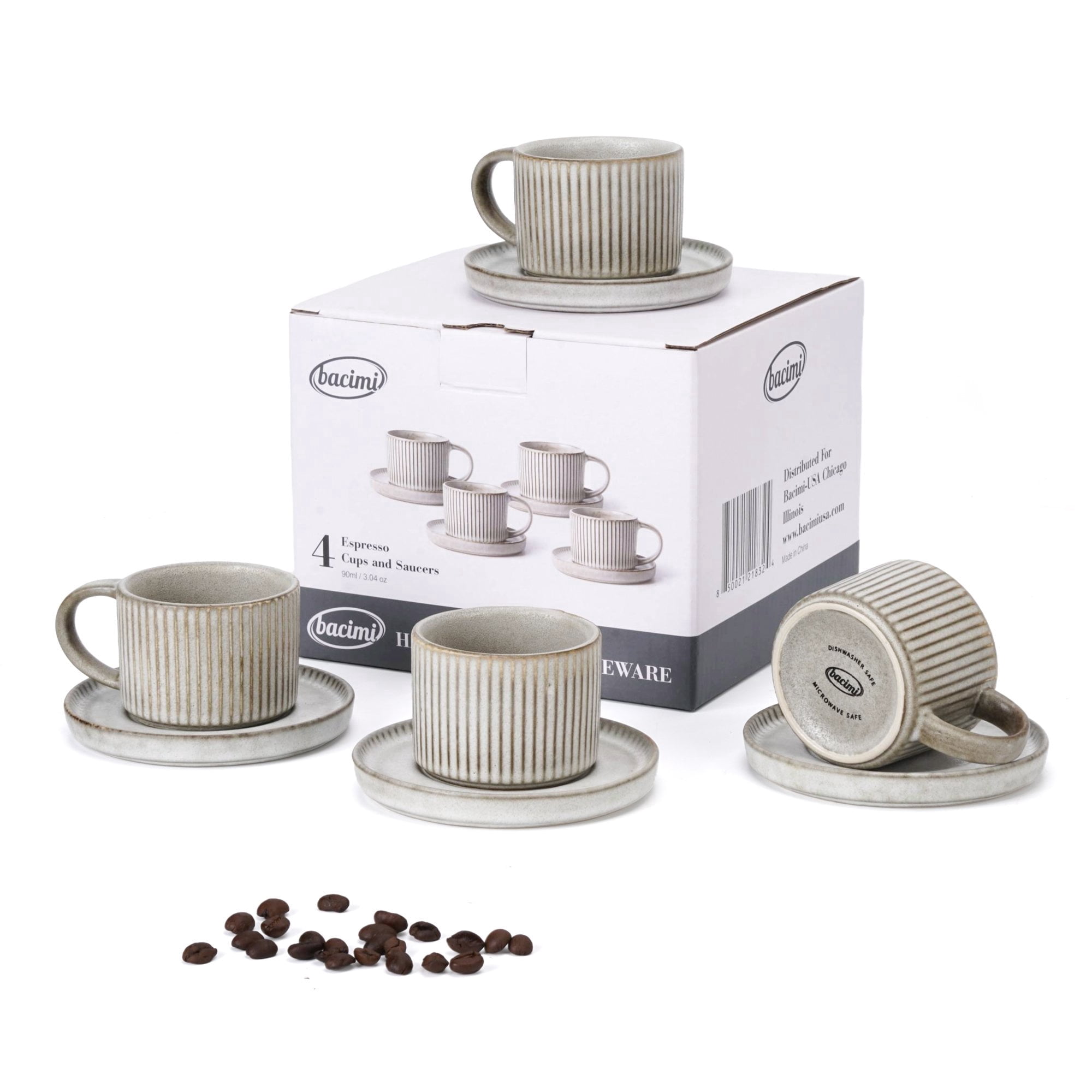 Bacimi Set Of 4 Mini Espresso Cups With Saucers, Handcrafted Stoneware ...