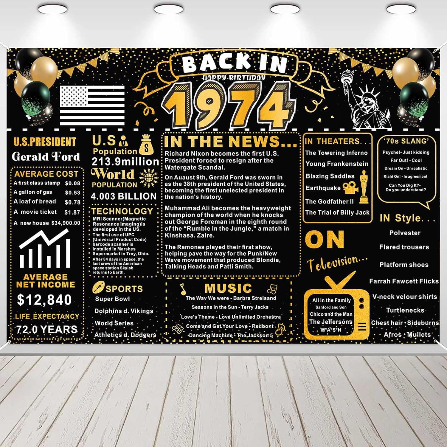 Back In 1974 Gold and Black 50th Birthday Decorations Happy 50th ...