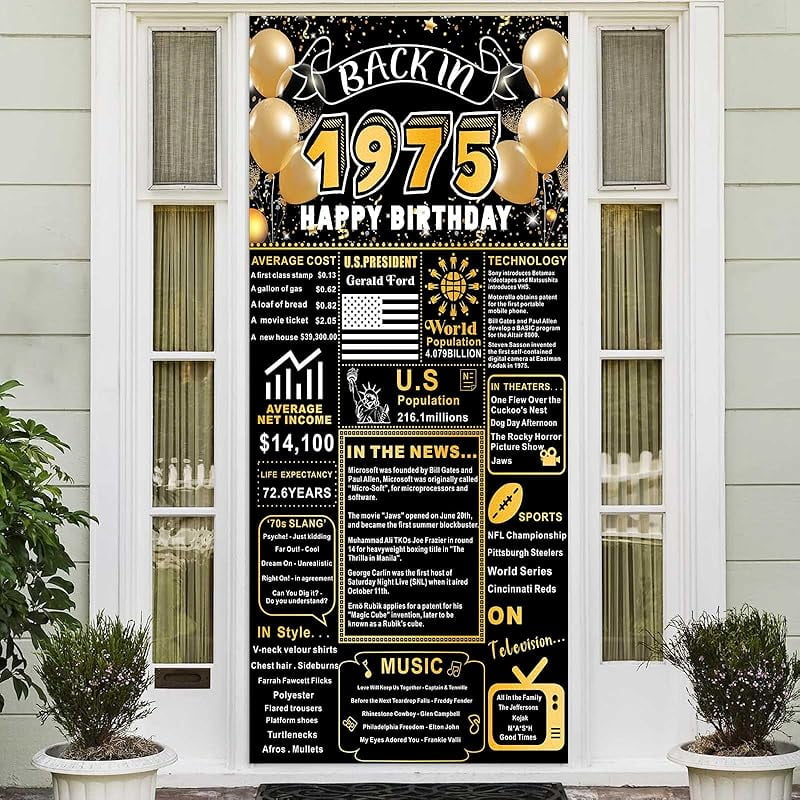 Back In 1975 Gold and Black 50th Birthday Decorations Banner Happy 50th ...