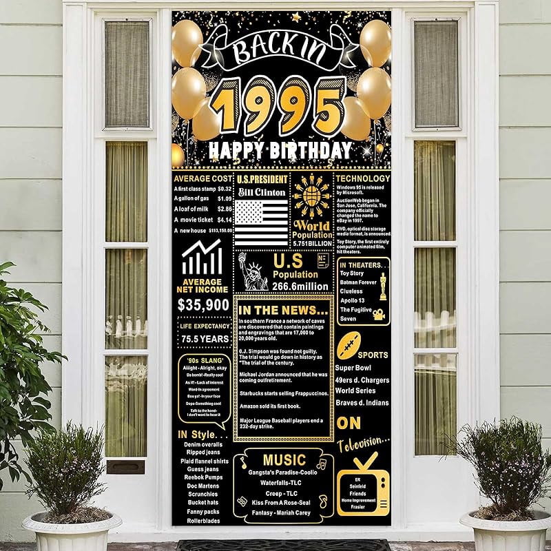Back In 1995 Gold and Black 30th Birthday Decorations Banner Happy 30th ...