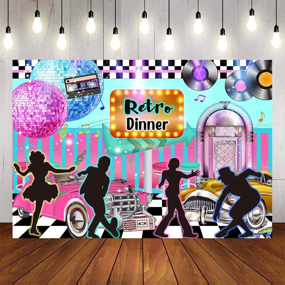 Back to 50s Backdrop Rock and Roll Retro Diner Disco Dance Photography ...