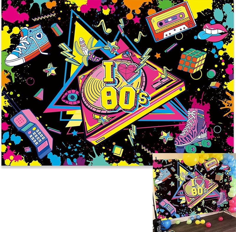 Back to 80's Backdrop l Love 80's Neon Glow Retro Disco Background ...