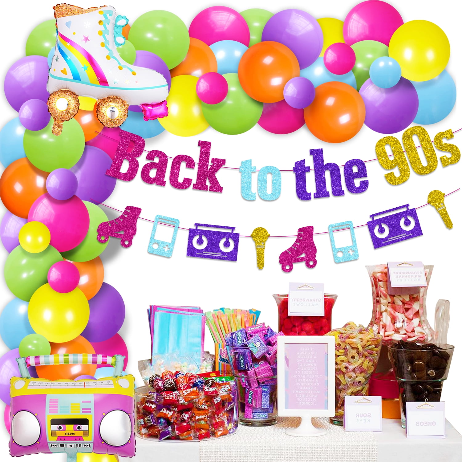 Back To The 90s Retro Party Decorations, Disco Balloon Garland Arch Kit ...