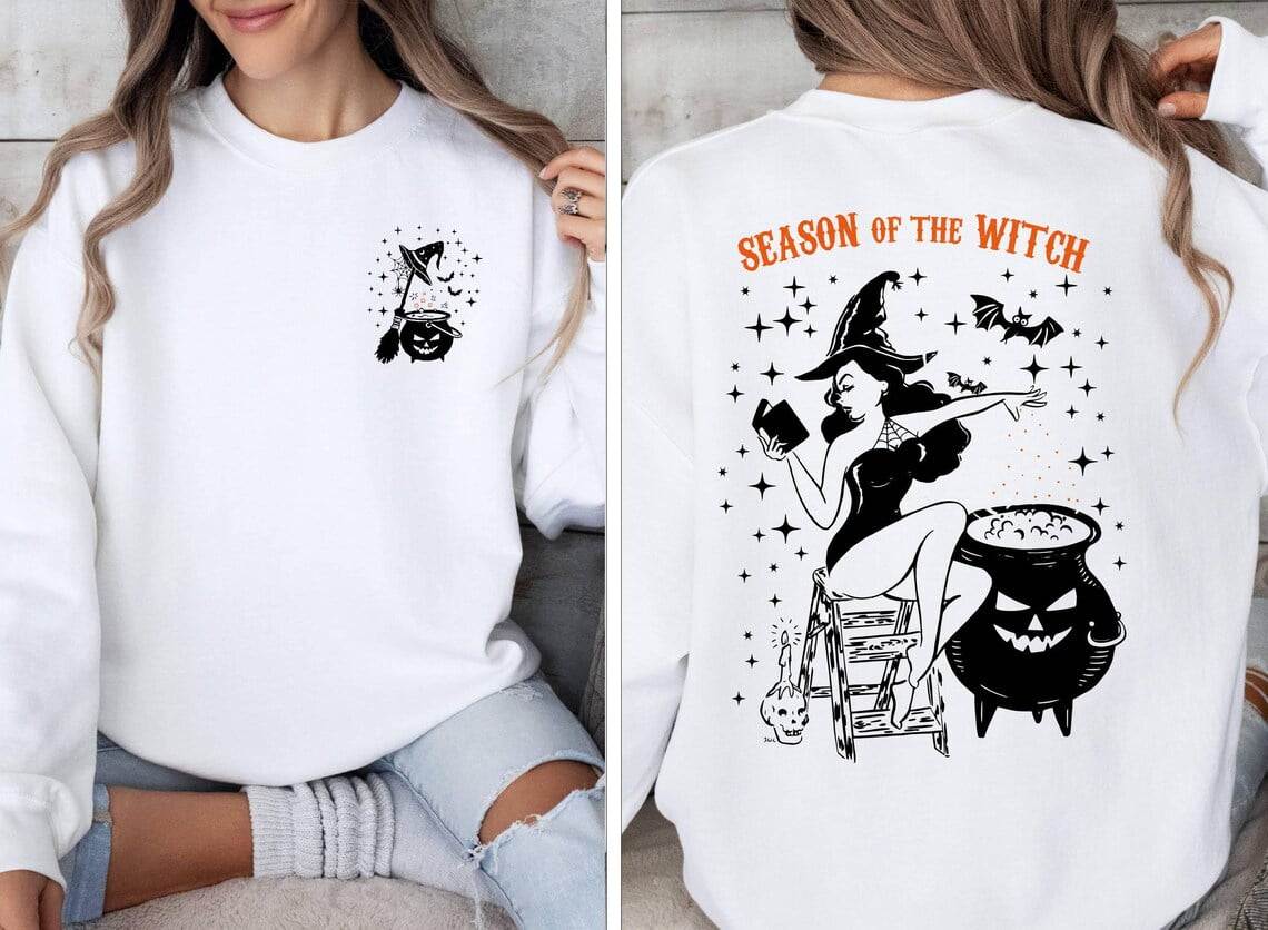 Back And Front Sweat Seasonthe Witch Sweatshirt, Witchy Tee Spell On ...