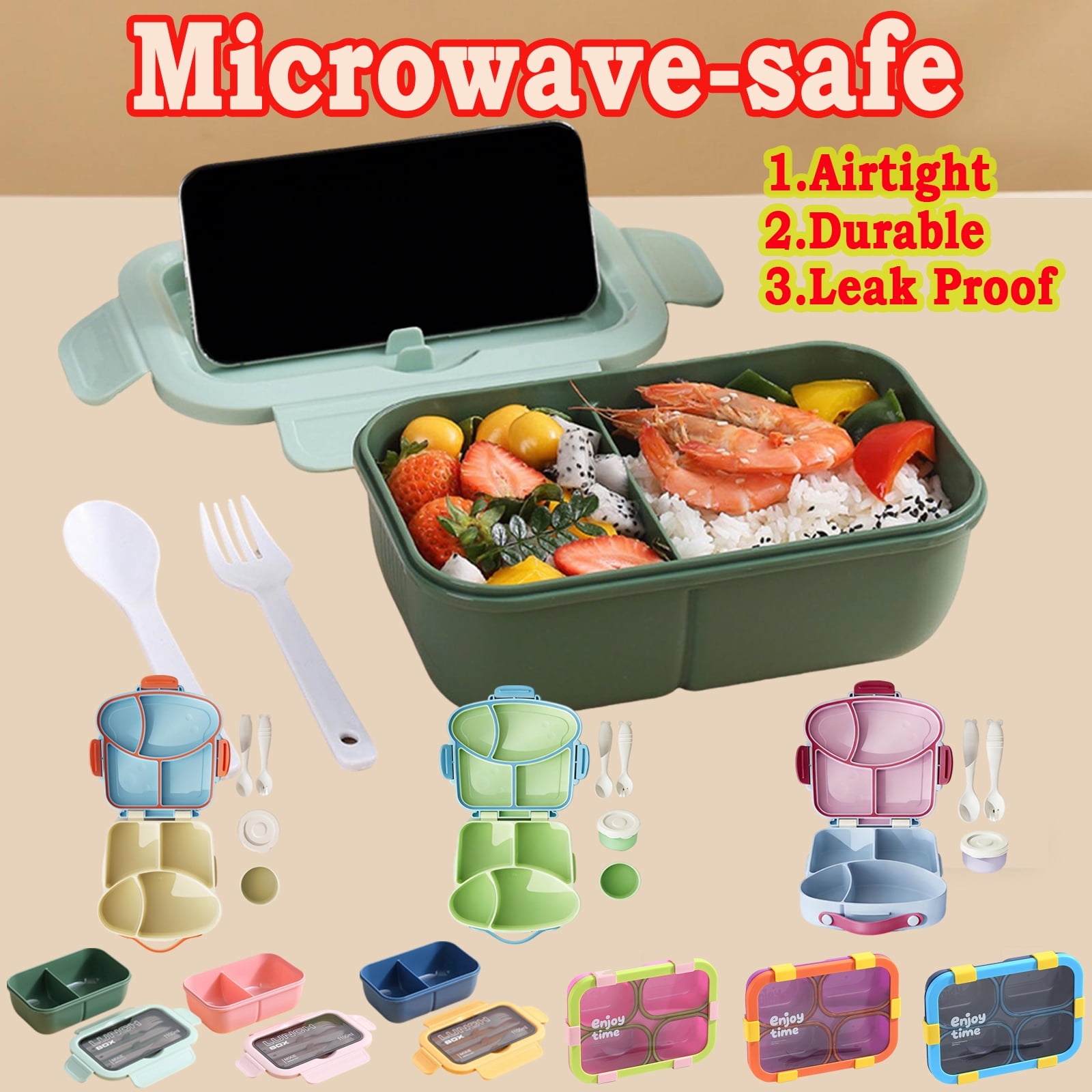 Back to Campus Portable Bento Lunch Box, 2-4 Compartment Reusable Leak ...