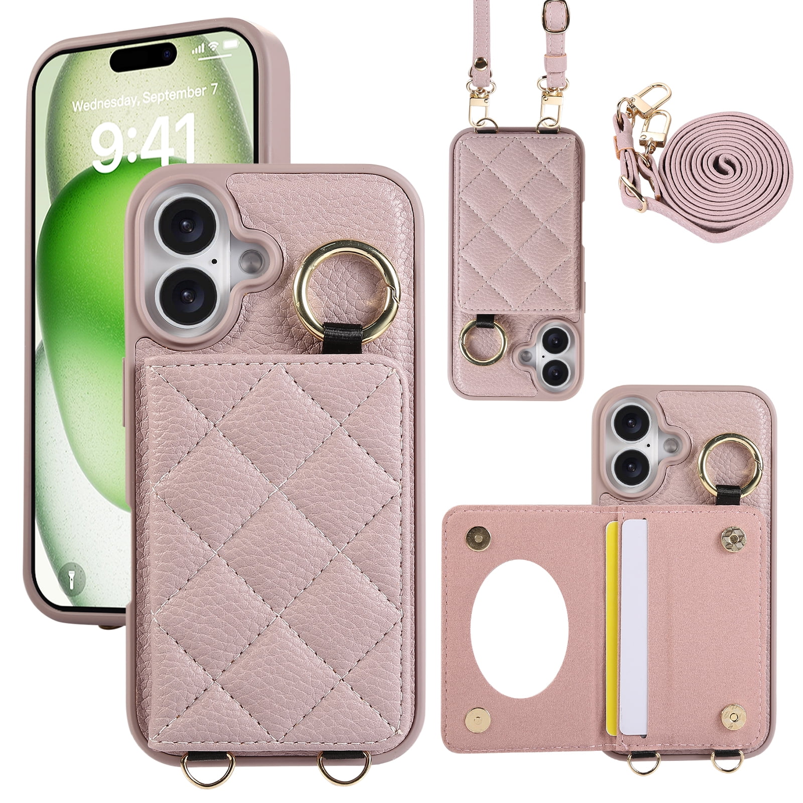 Back Case for iPhone 16, Stylish Slim Fit Card Holder Kickstand Finger ...