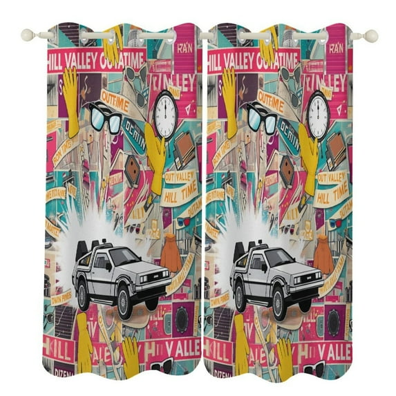 Back to The Future Paper Cut Illustration-2 Blackout Curtains Window ...