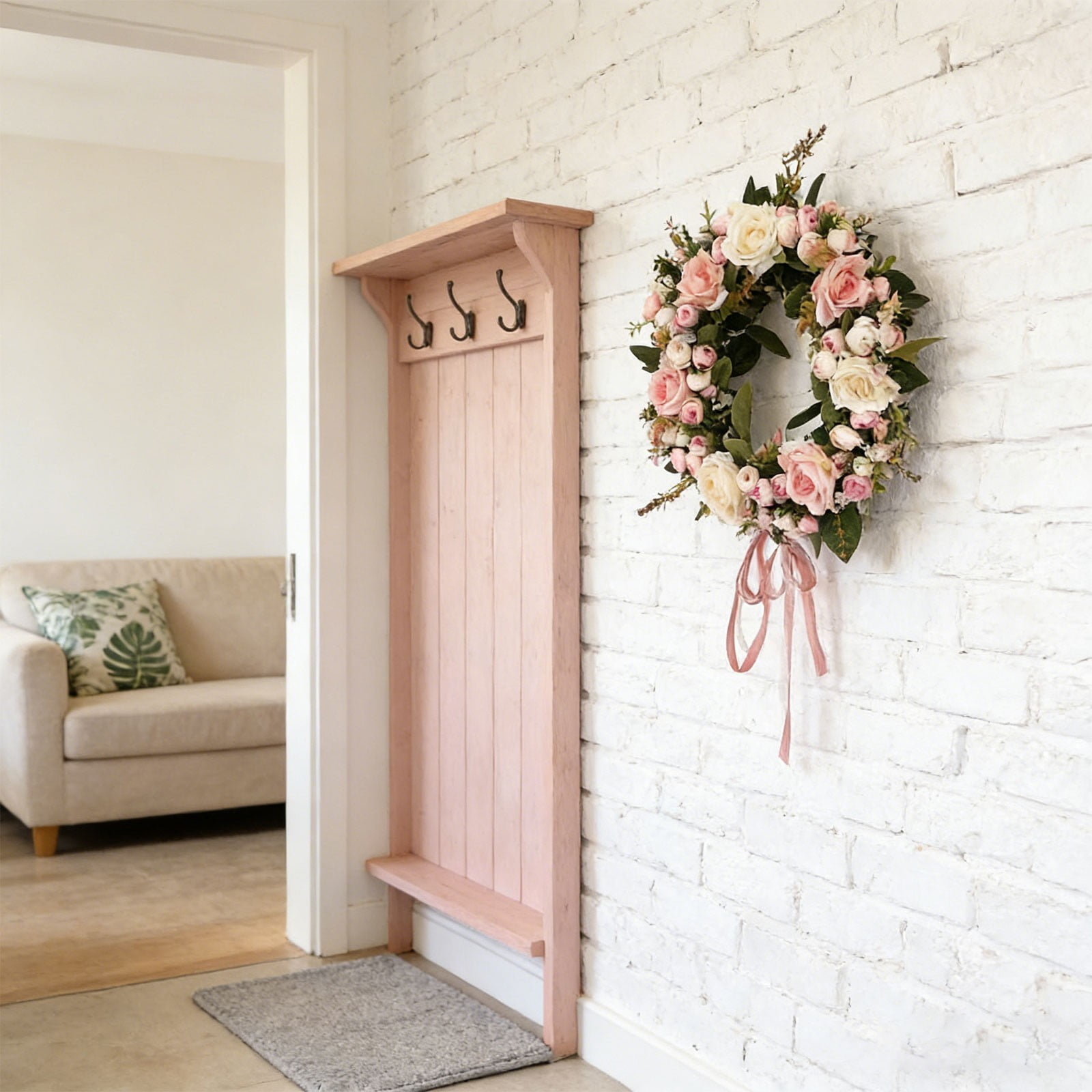 Back Garden Rose Artificial Flower Wreath With Ribbon Hanging Decor ...