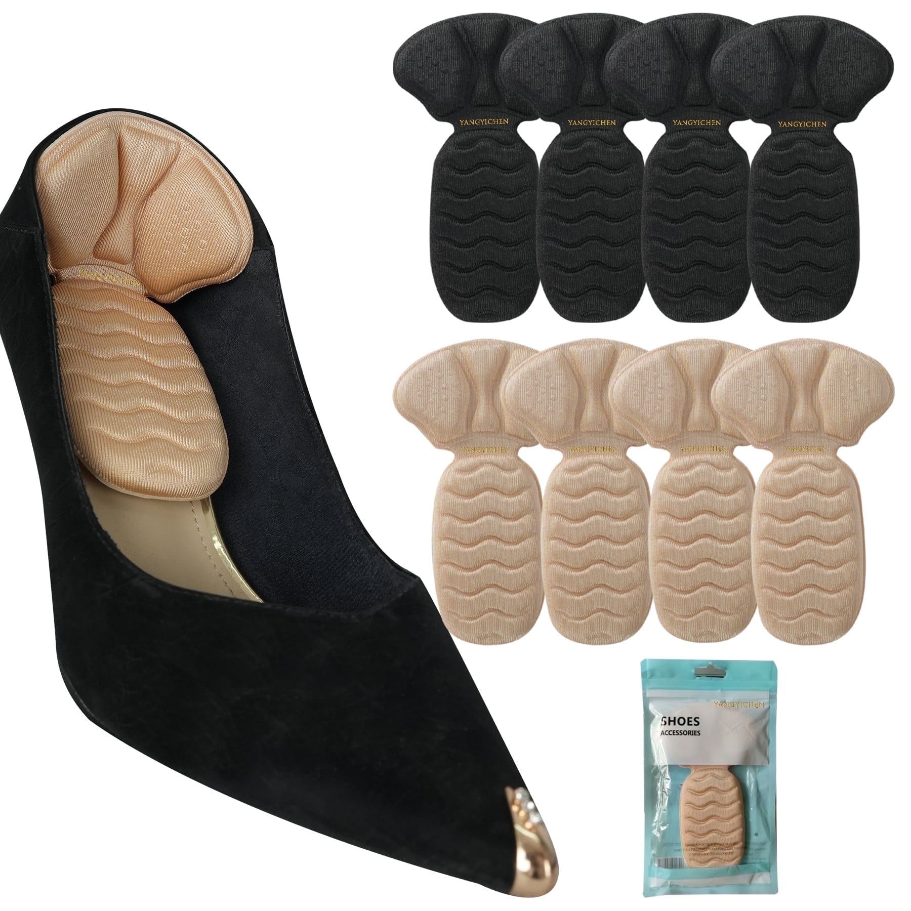 YANGYICHEN Back of Heel Cushion Pads, 4 Pairs, Adhesive Reusable Heel ...