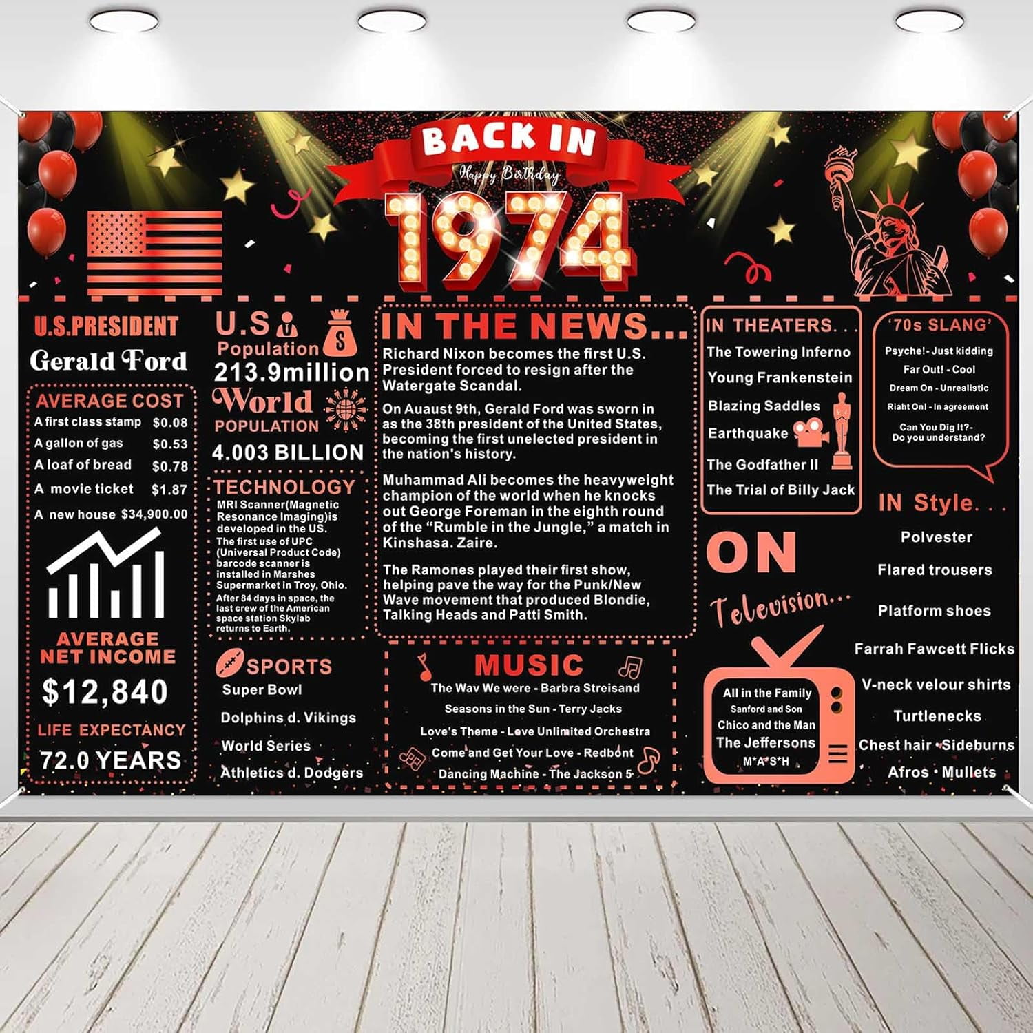 Back In 1974 Red and Black 50th Birthday Decorations Happy 50th ...