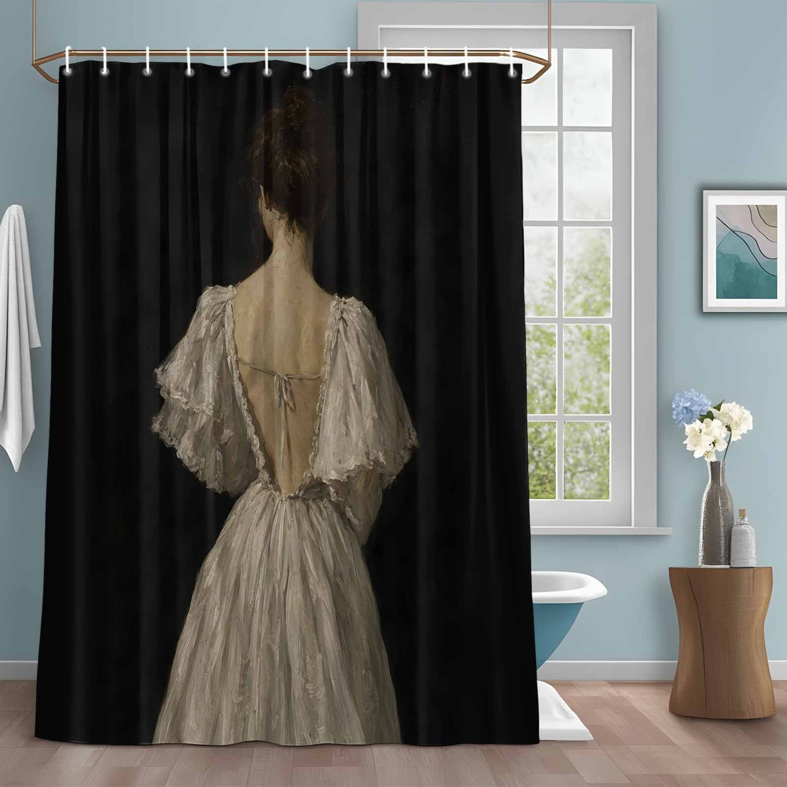 Back of Lady Shower Curtain with Hooks, Vintage Traditional Oil ...