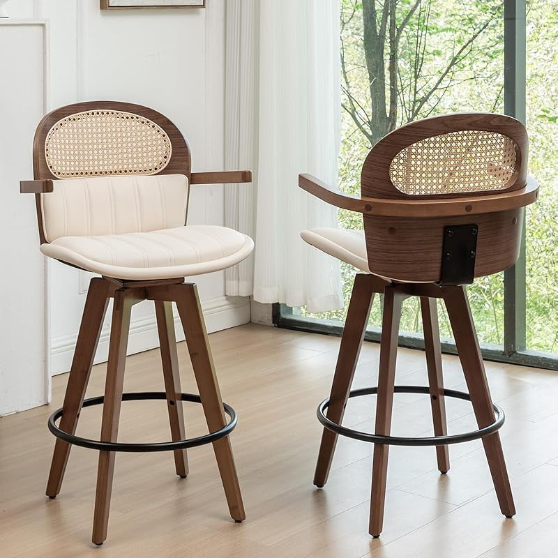 Back Leather Counter Height Bar Stools Set of 2,26 Inch Seat Height ...