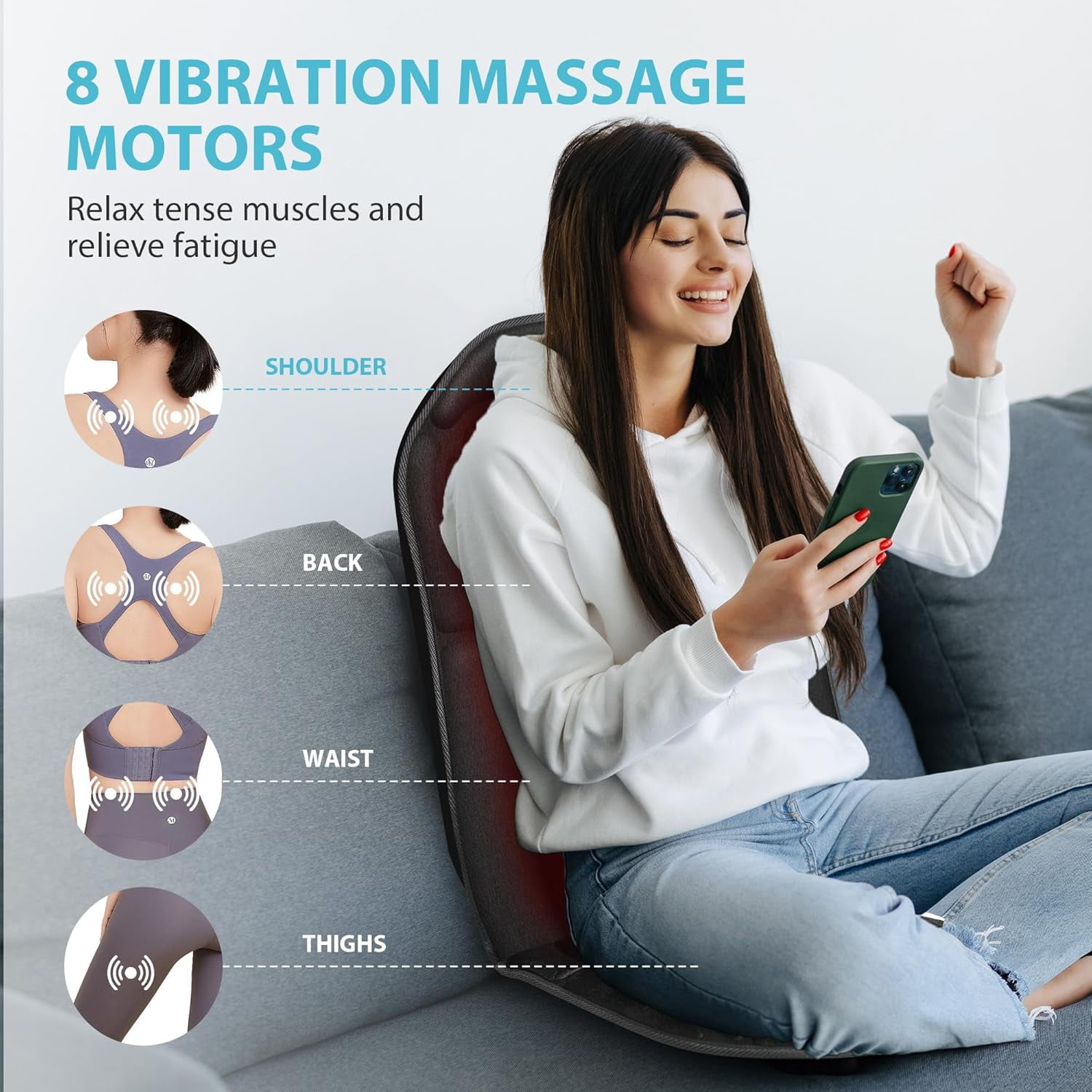 Back Massager Chair Pad, Back Massager with Heat, 5 Vibration Modes & 2 ...