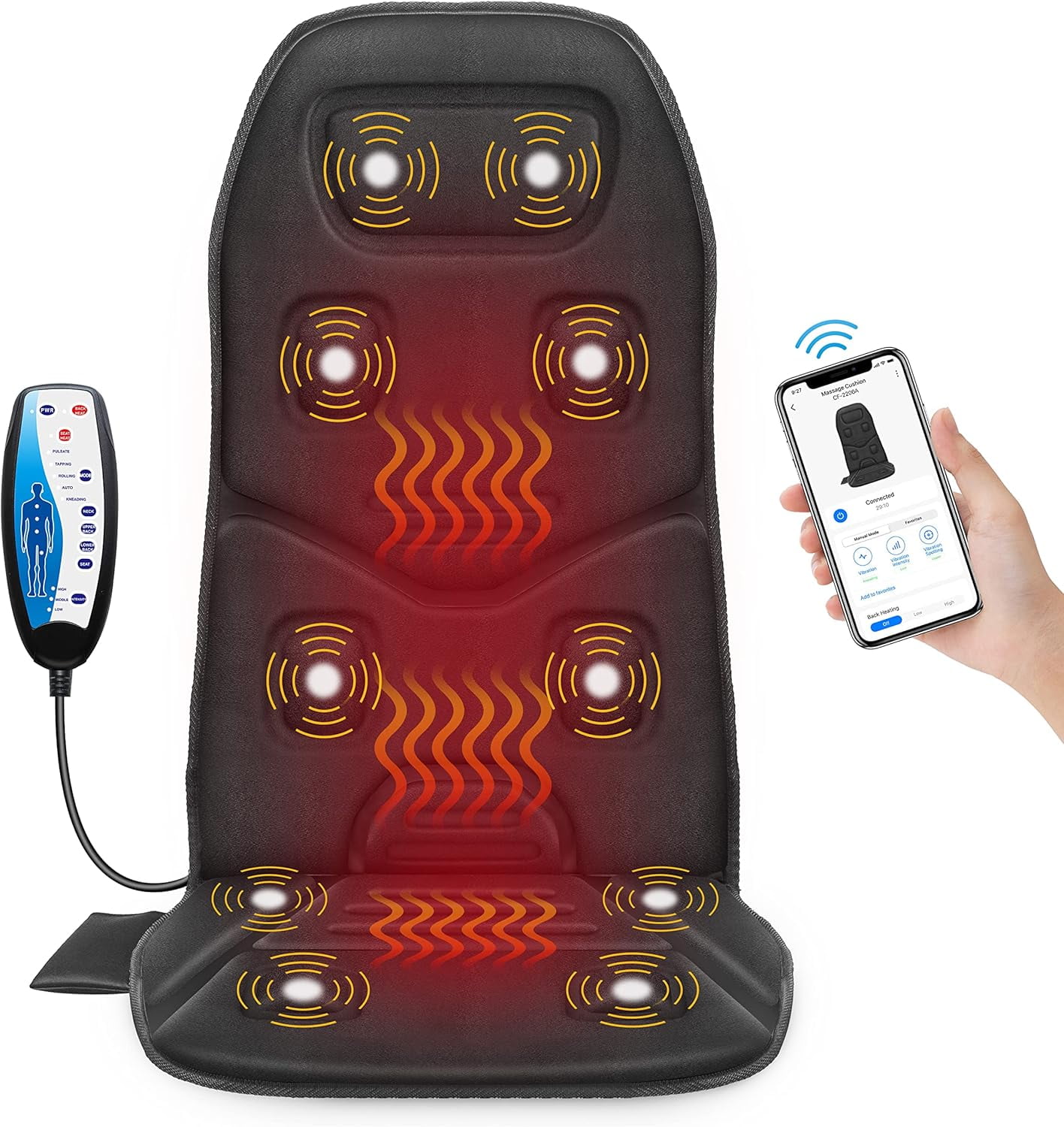 Back Massager with Heat, App Control Vibration Massage Seat Cushion, 10 ...