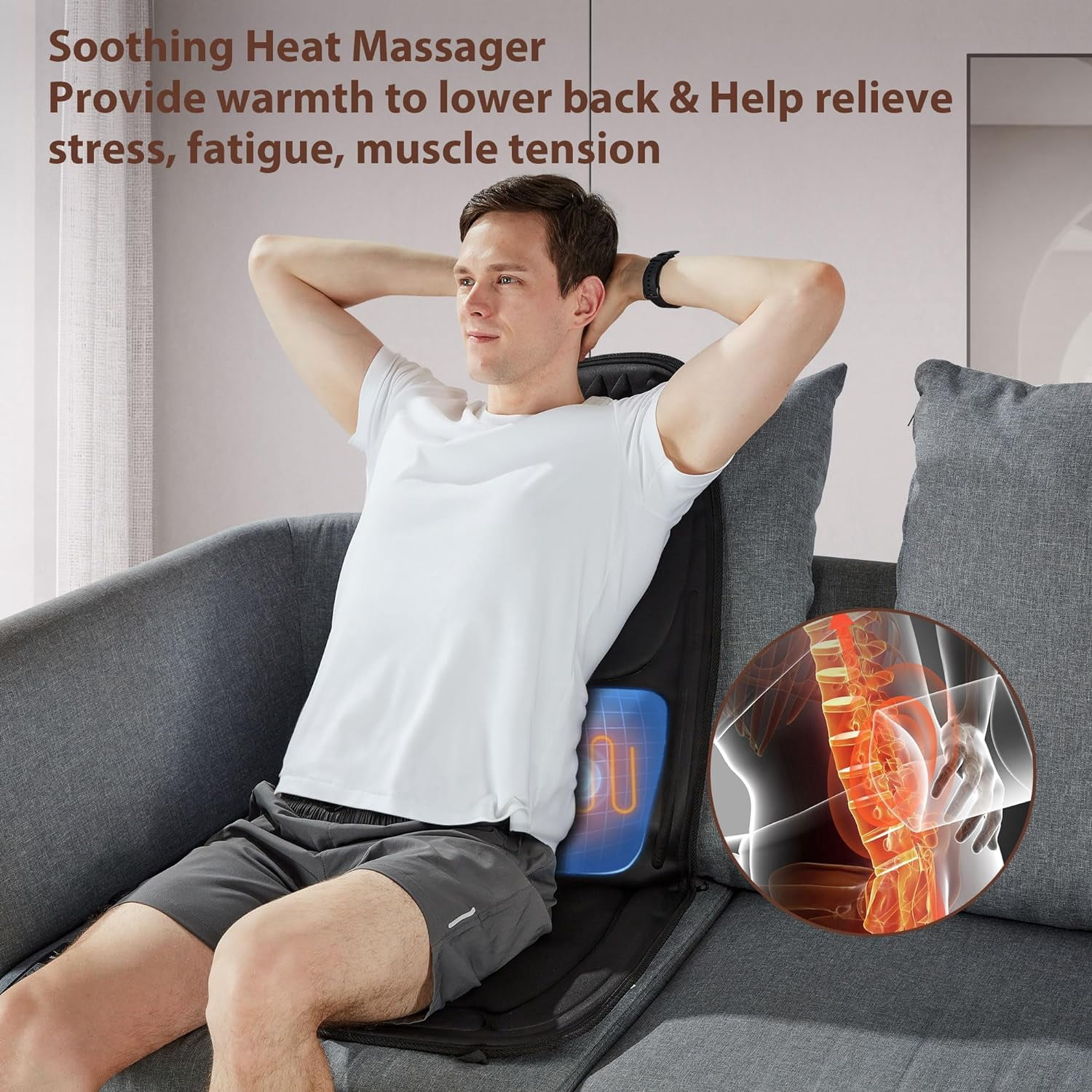 Back Massager with Heat, Massage Seat Cushion with 3D Lumbar Support, 8 ...