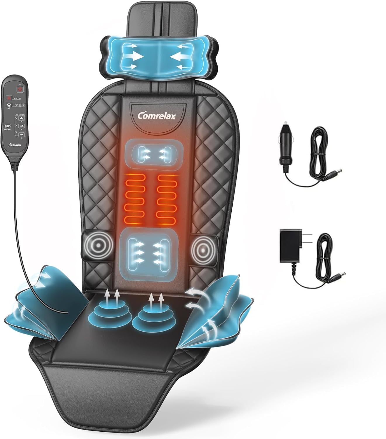 Back Massager with Heat & Traction & Vibration, Seat Massager Pad f for ...