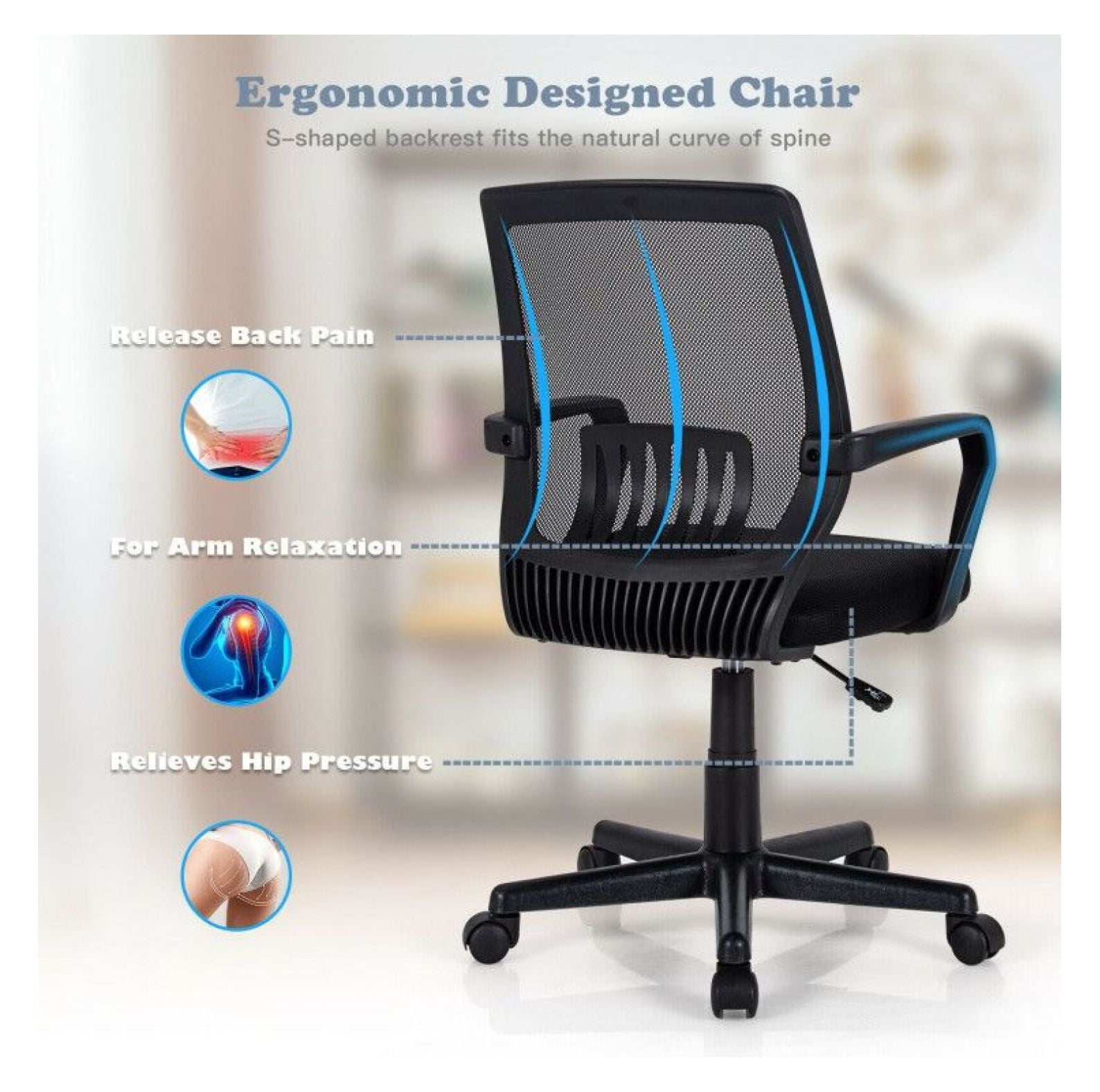 -Back Mesh Height Adjustable Executive Chair with Lumbar Support Black ...