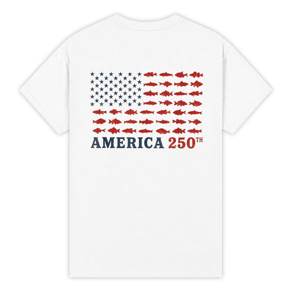 Back Print, America 250th Fishing Flag T-Shirt, USA 250 Years Fishing ...