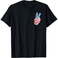 Back Print American Flag Peace Sign Hand 4Th Of July Pocket T Shirt ...