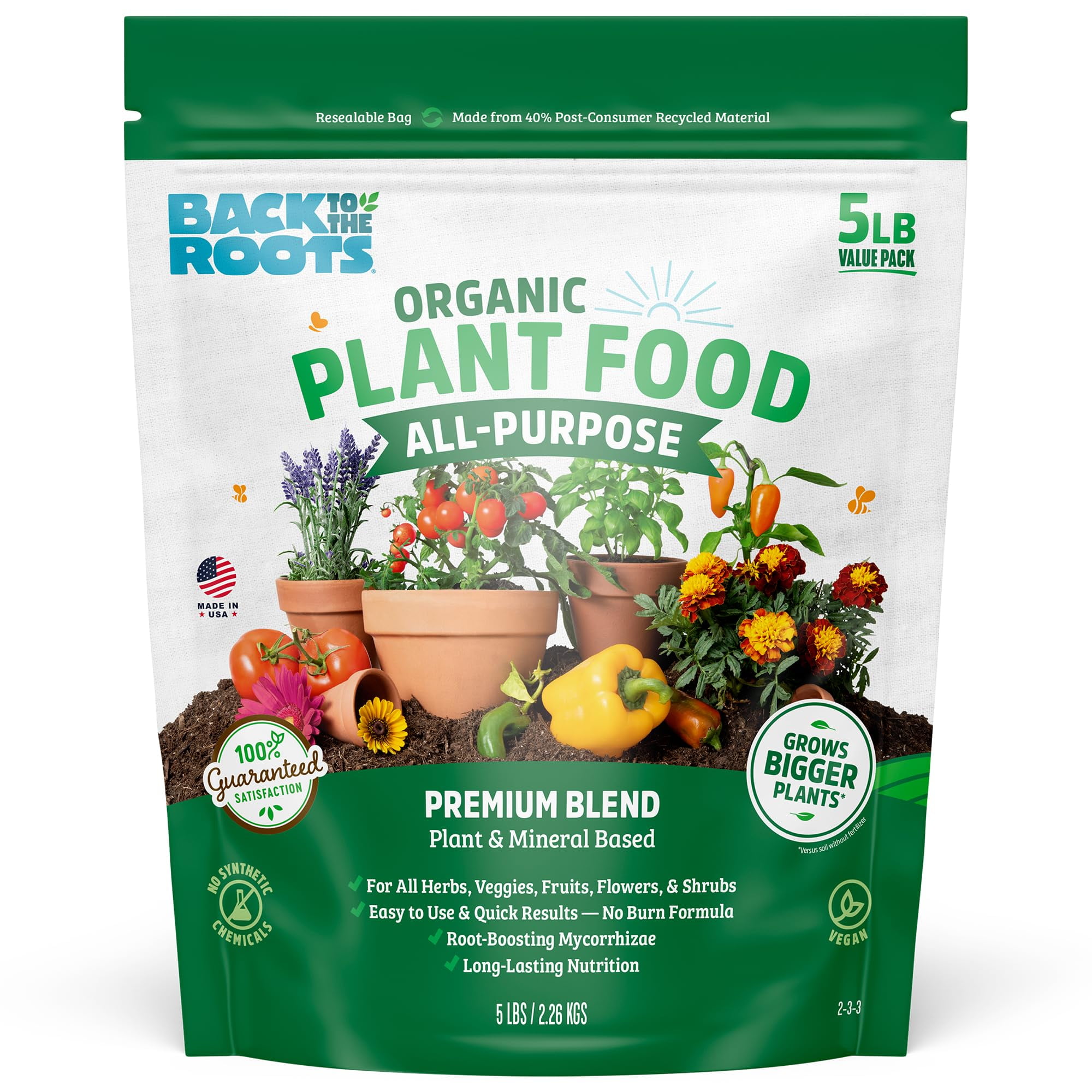 Back to the Roots JKF25 Organic All-Purpose Plant (5 lb. Value Size), Premium Blend, Safe ...